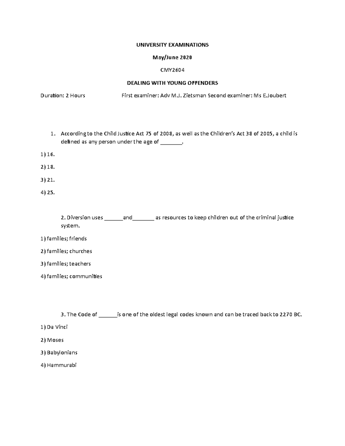 Exams 2019 - 2020 Fixed Errors - UNIVERSITY EXAMINATIONS May/June 2020 ...