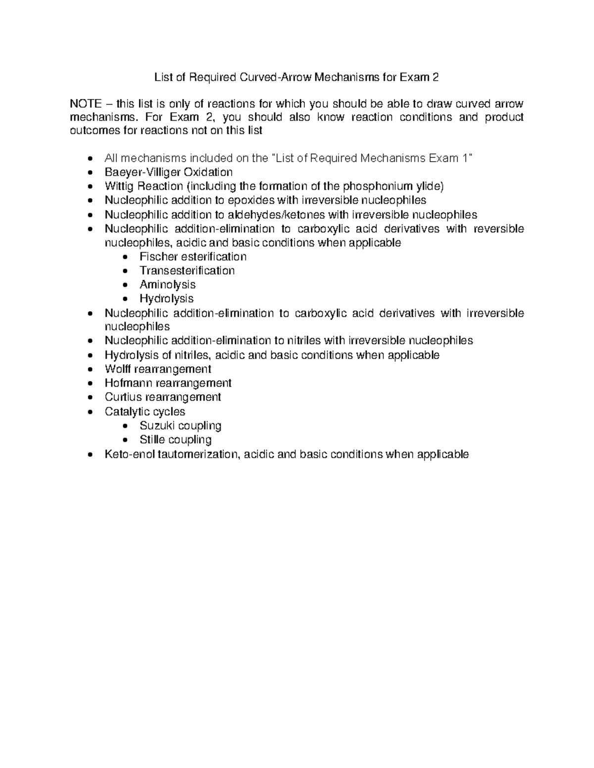 List of Required Mechanisms Exam 2 - List of Required Curved-Arrow ...