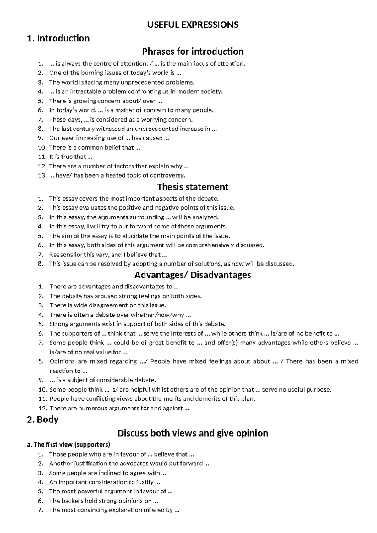 Useful Expressions - USEFUL EXPRESSIONS 1. Introduction Phrases for ...