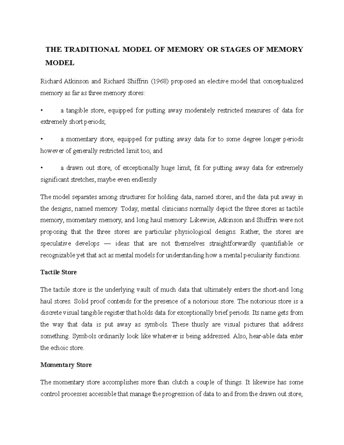 The Traditional Model of Memory or Stages of Memory Model - THE ...