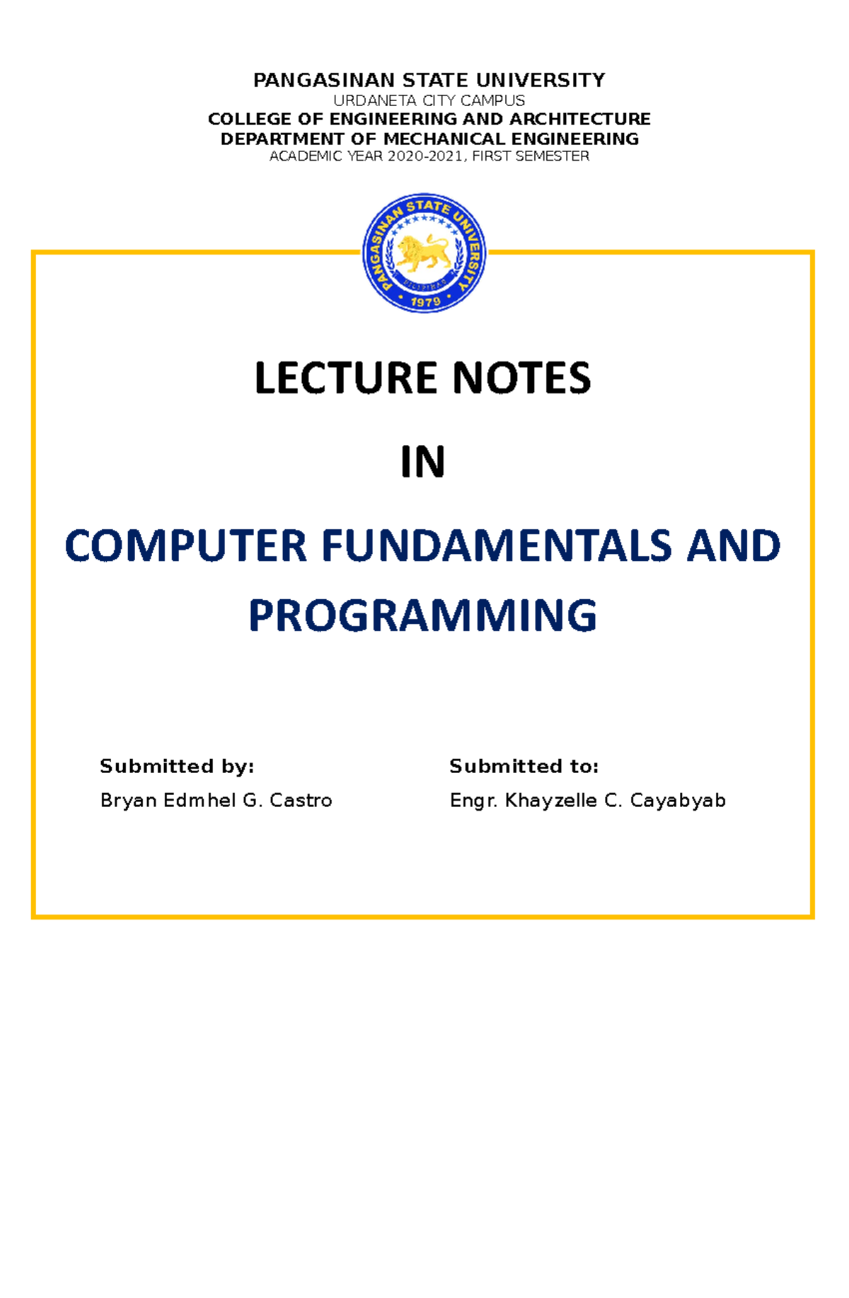 Castro Lecture Notes 6 - Fundamentals of Computing 1 - PangSU - Studocu