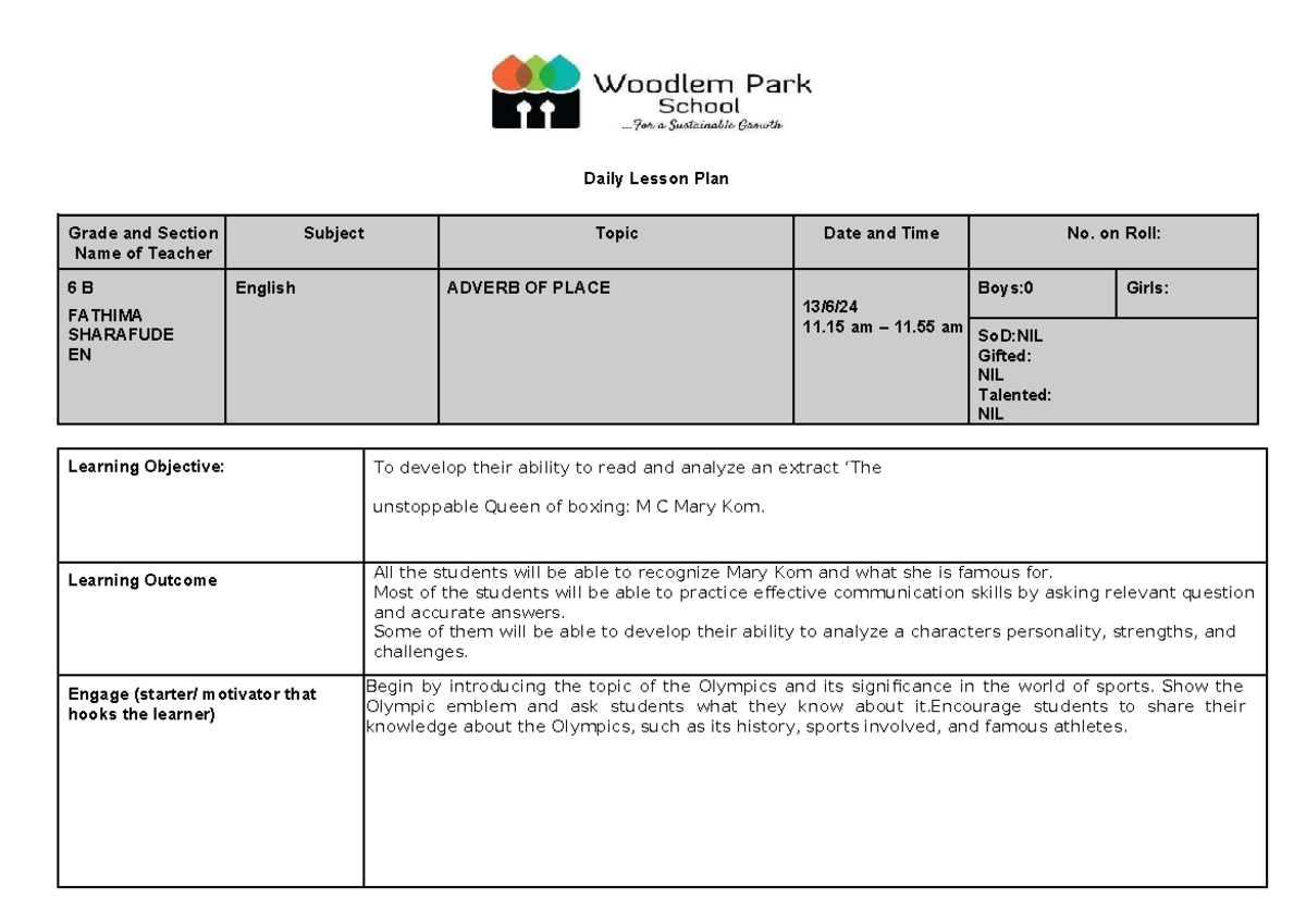 DLP-Mary Kom - Daily Lesson Plan Grade and Section Name of Teacher ...