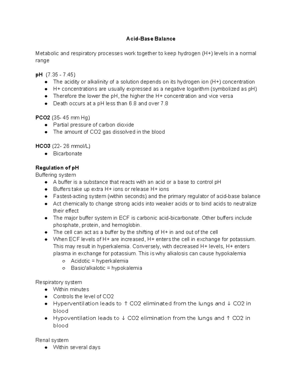 Acid-Base Balance - Acid-Base Balance Metabolic and respiratory ...