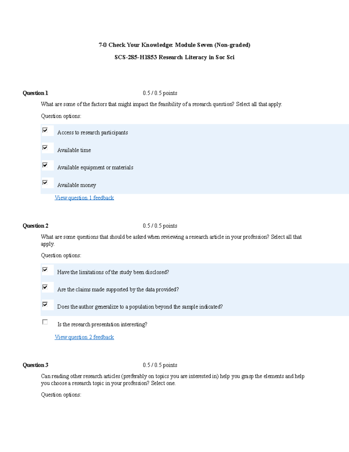 SCS285- 7-0 Check Your Knowledge Module Seven (Non-graded) - 7-0 Check ...