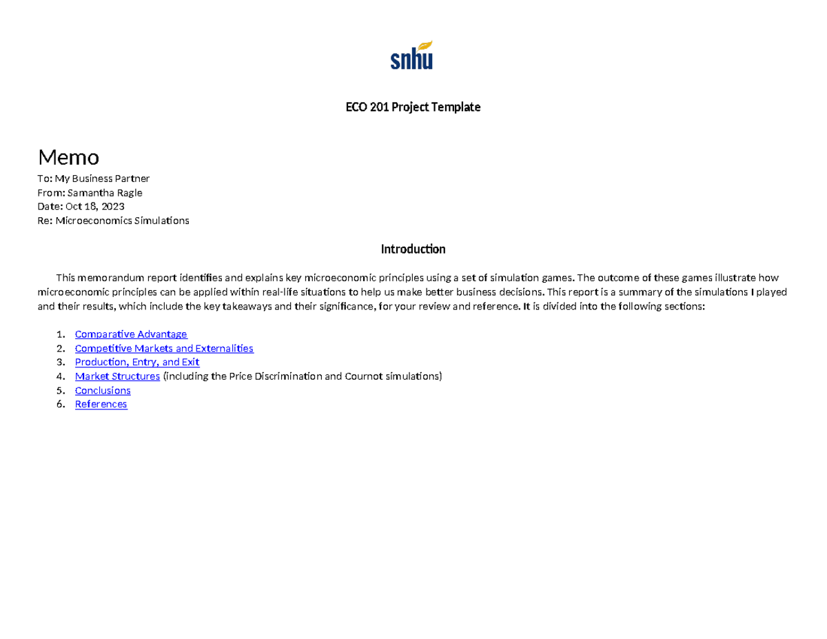 ECO201 Module 8Project -1 - ECO 201 Project Template Memo To: My ...