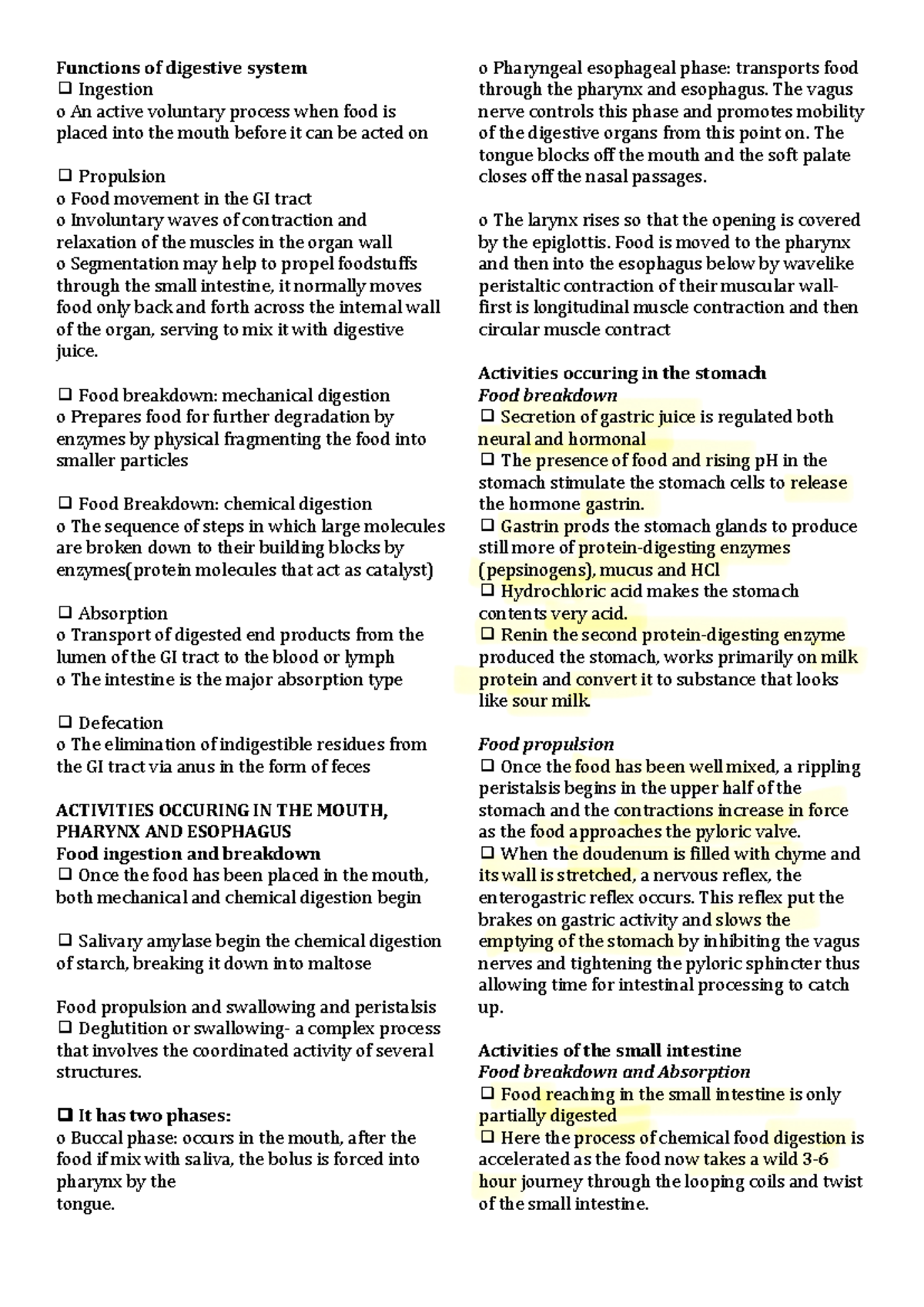 digestive System - Functions of digestive system Ingestion o An active ...