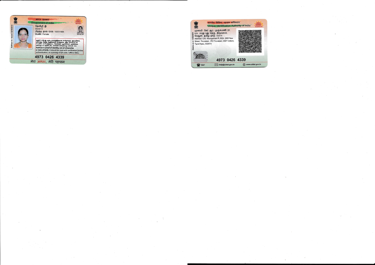 DEVI Aadhar SCAN COPY - ffi* .OITtITT,A' Goeriufi o Devisri E OD6g ...