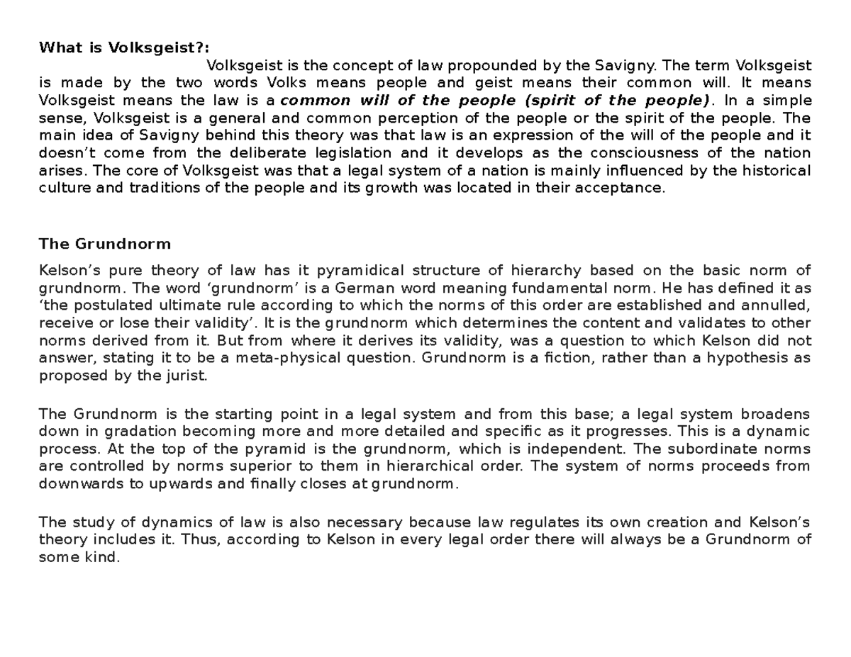 JUrisprudence mat - sample - What is Volksgeist?: Volksgeist is the ...