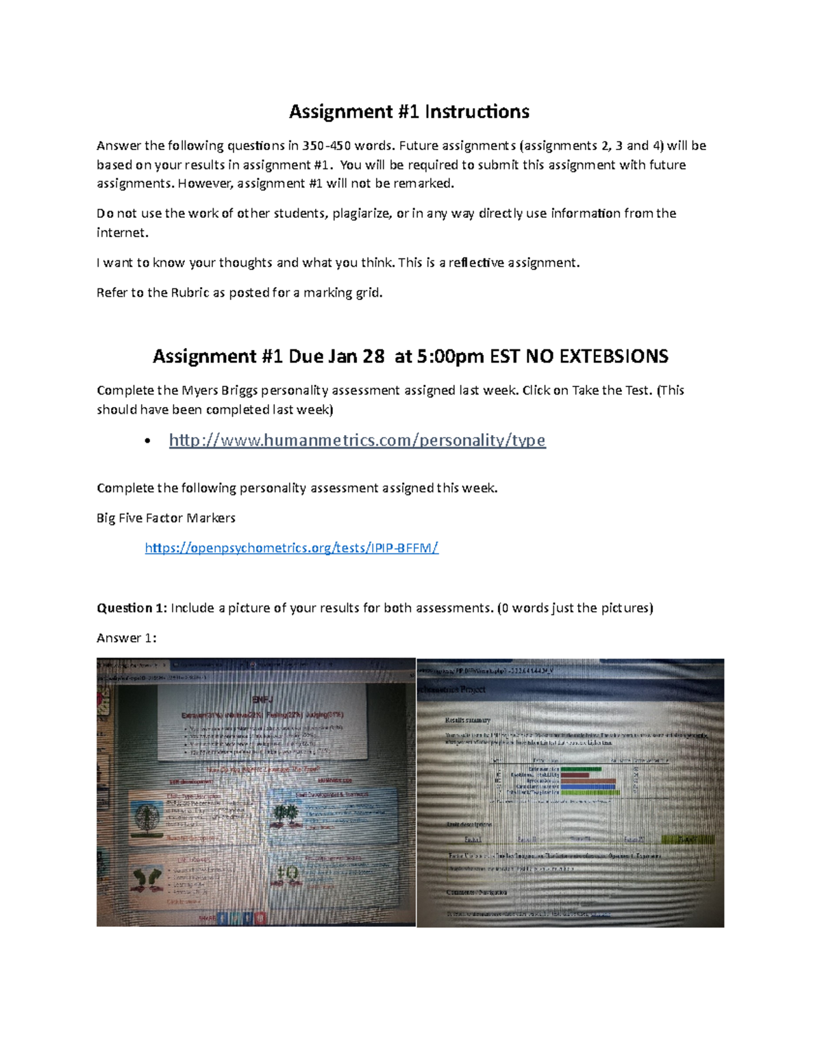 Assignment #1 - Myers Briggs personality assessment - Assignment #1 ...