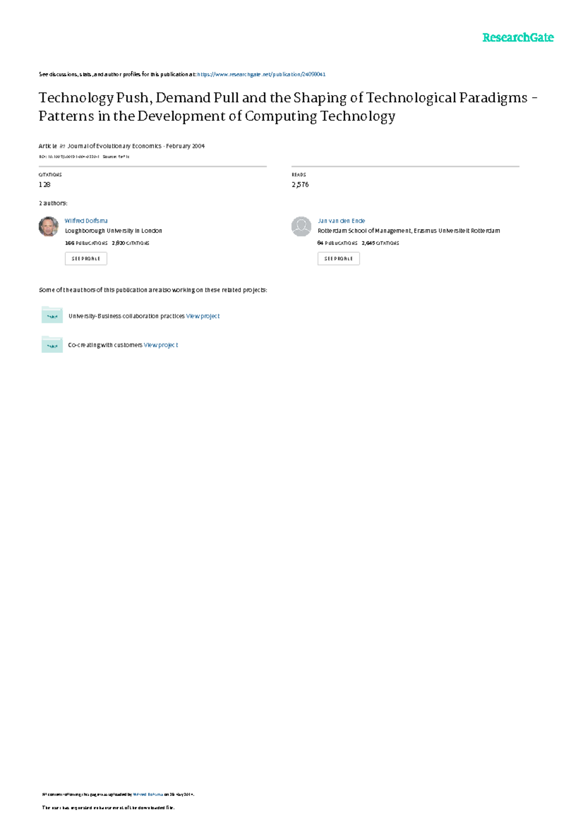 Technology Push Demand Pull and the Shaping of Tec - See discussions ...