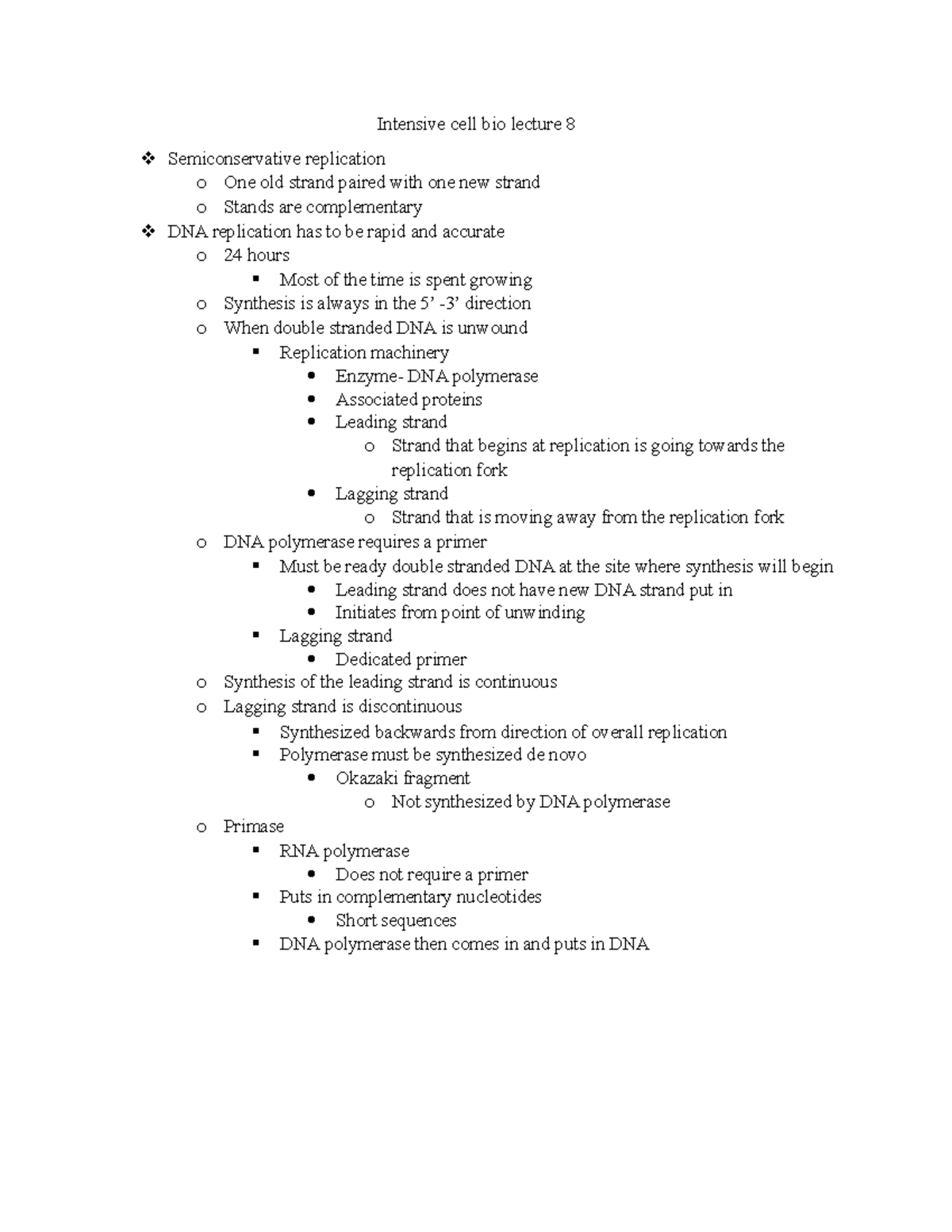 Intensive cell bio lecture 8 - Studocu