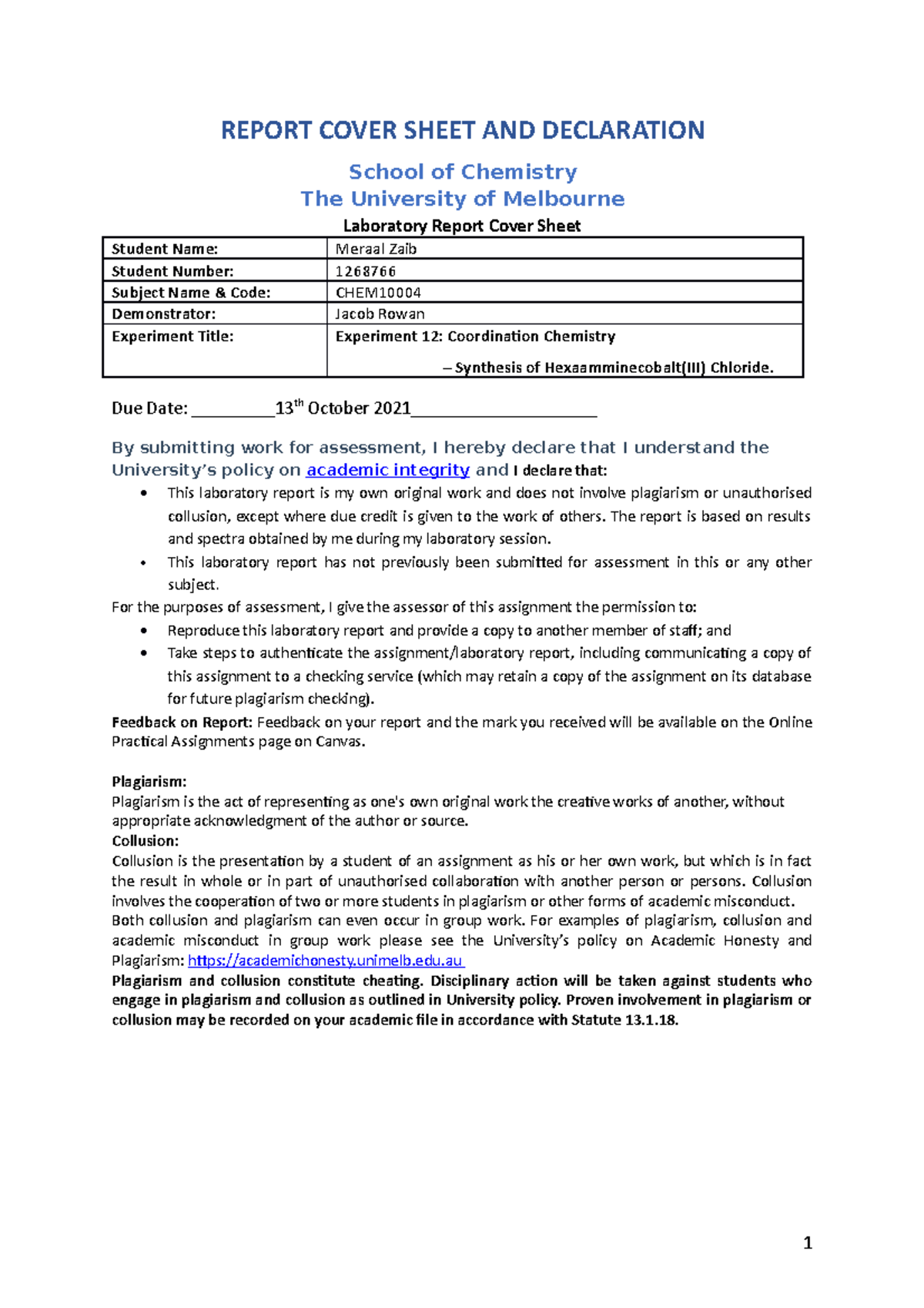 E12 10004 2021 Student Report Template - REPORT COVER SHEET AND ...