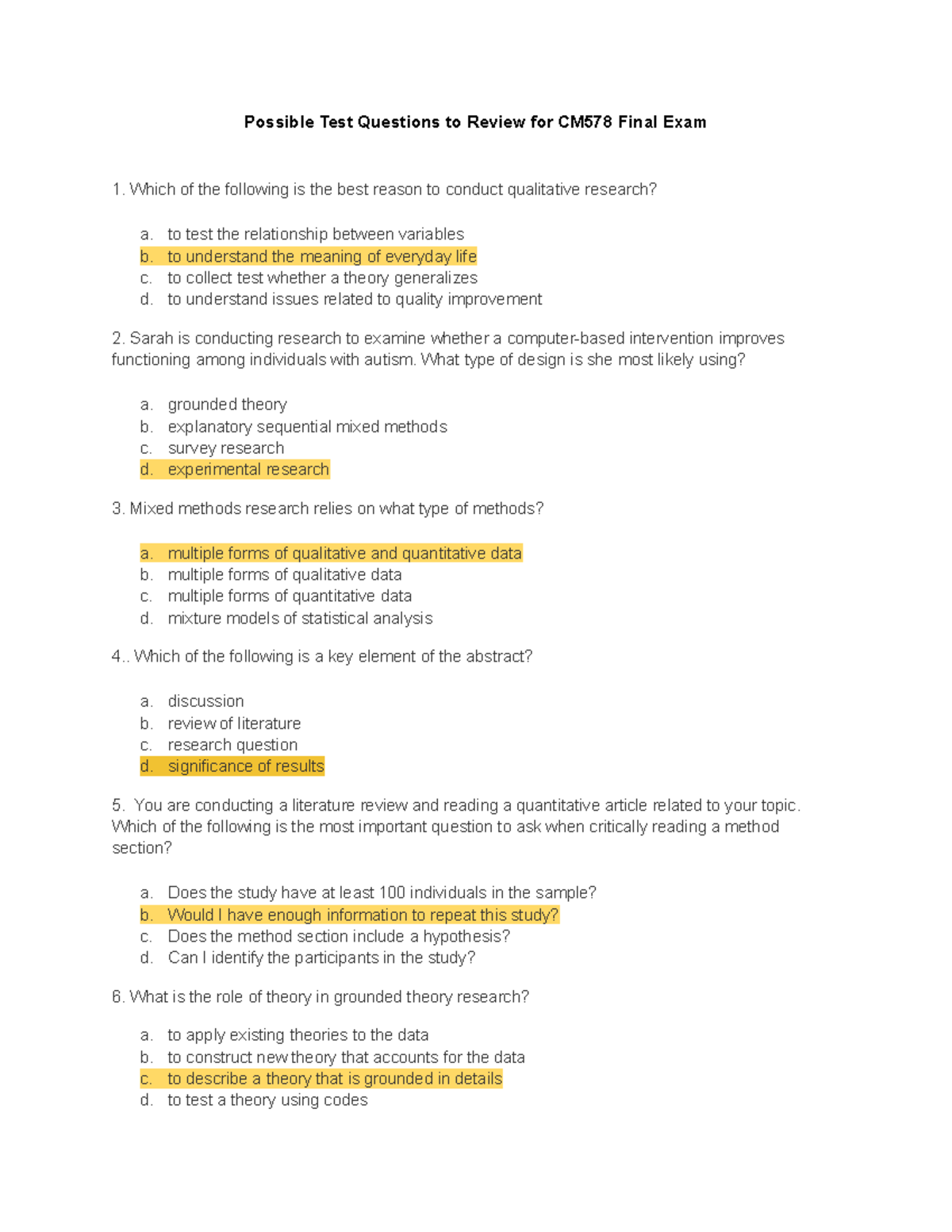 CM578 Research Methods Final EXAM Review - Possible Test Questions to ...