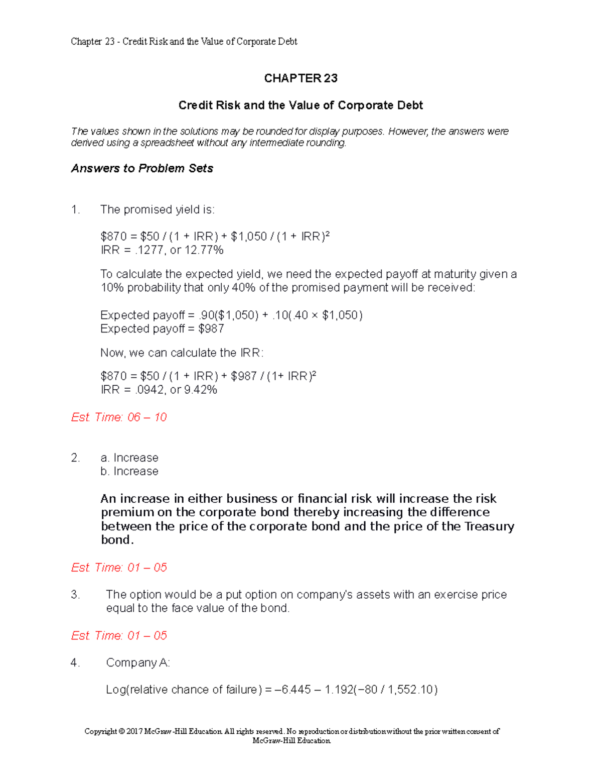 C23 Final - bài tập - CHAPTER 23 Credit Risk and the Value of Corporate ...