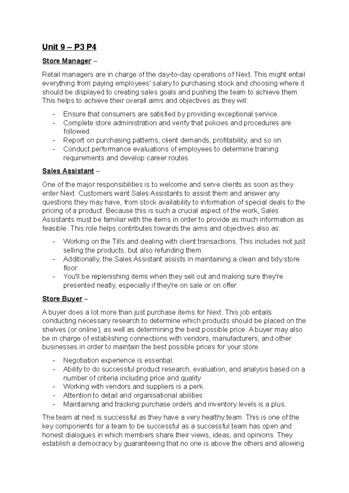 Unit 9 P3 AND P4 ABOUT NEXT. - BUSI1375 - GRE - Studocu
