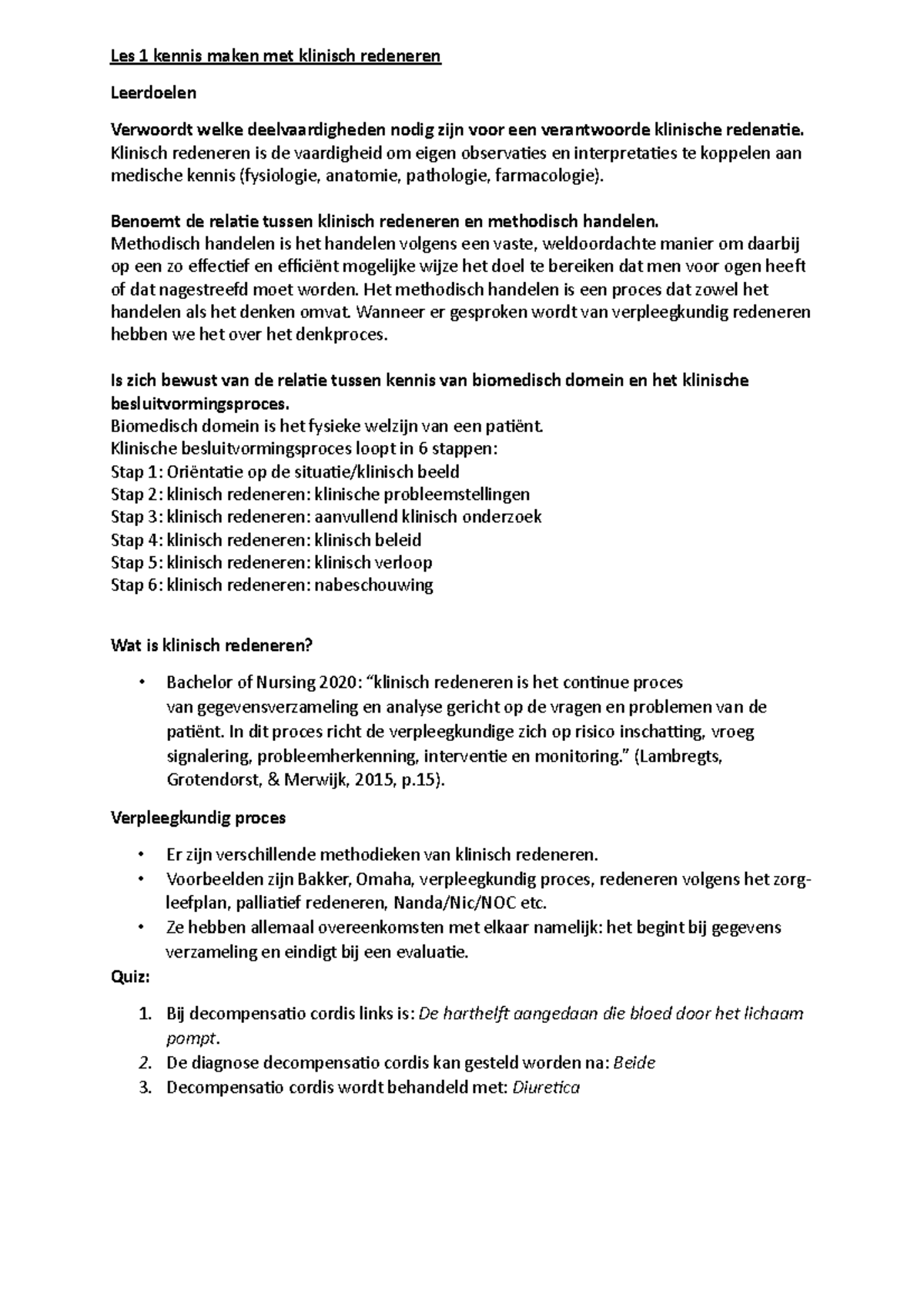 AFP1 les 1 kennis maken met klinisch redeneren - Les 1 kennis maken met ...