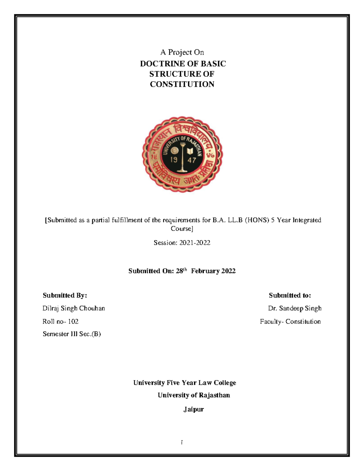 Doctrine of basic structure of constitution - i A Project On DOCTRINE ...
