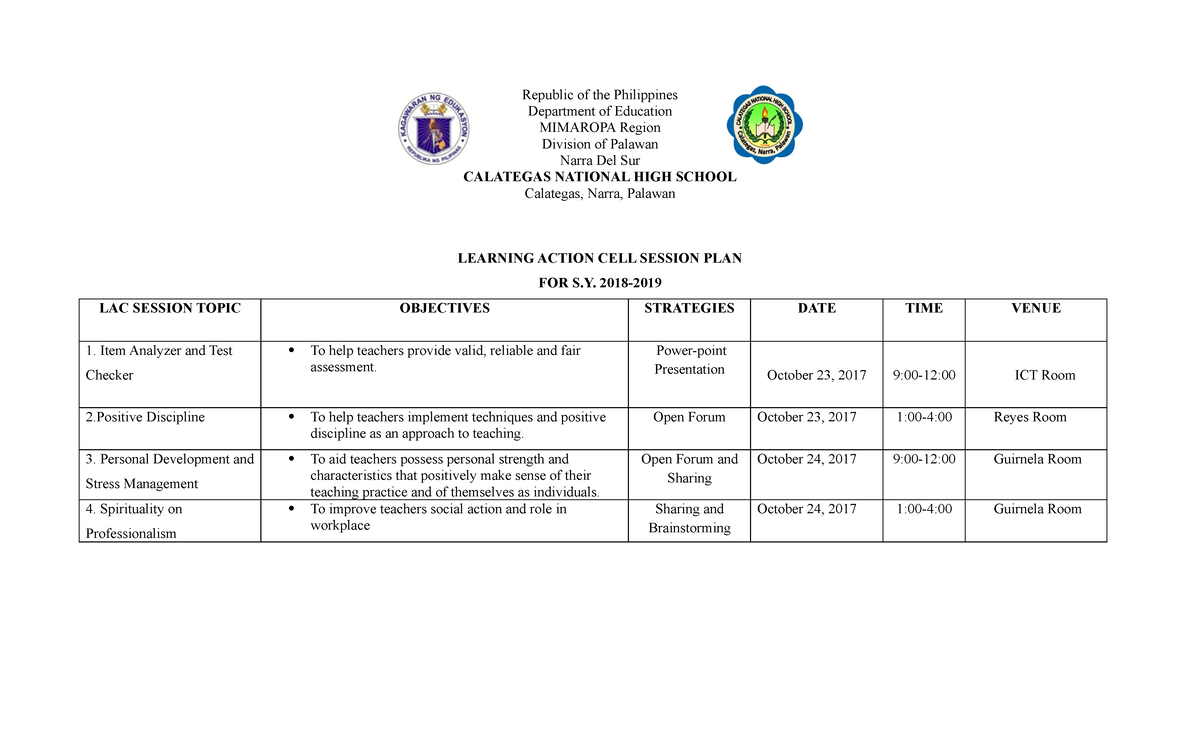 SLAC Session Plan 17-18 - Republic of the Philippines Department of ...