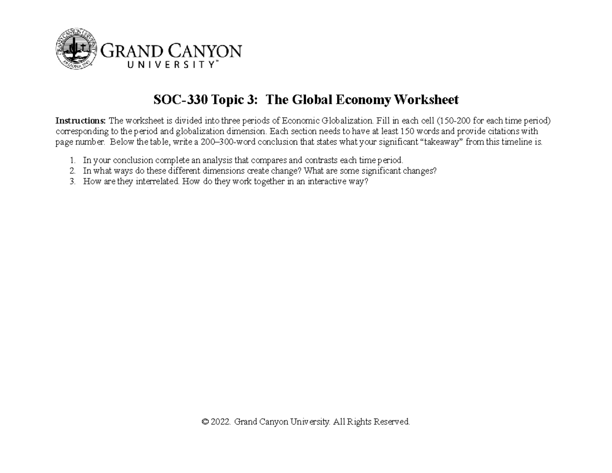 SOC 330 RS T3 The Global Economy Worksheet - SOC-330 Topic 3: The ...