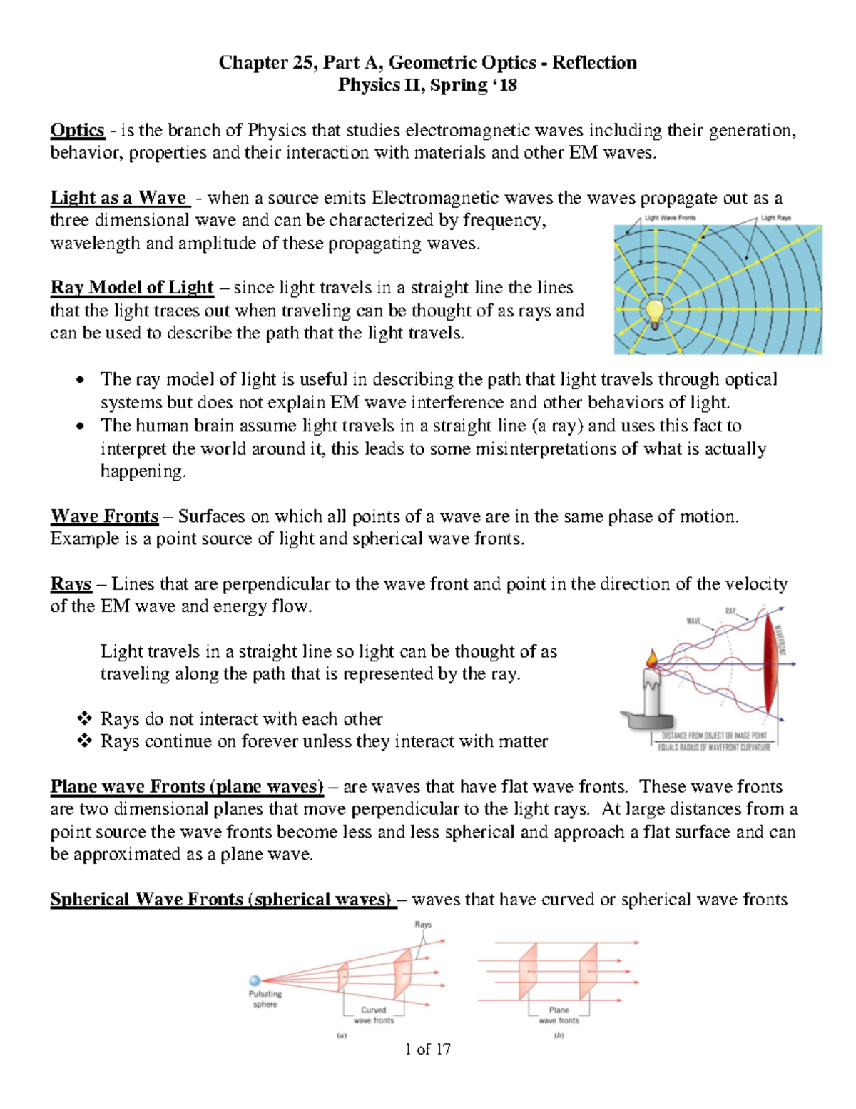 Physics II Ch 25 Part A Reflection Spring 18 - Chapter 25, Part A ...