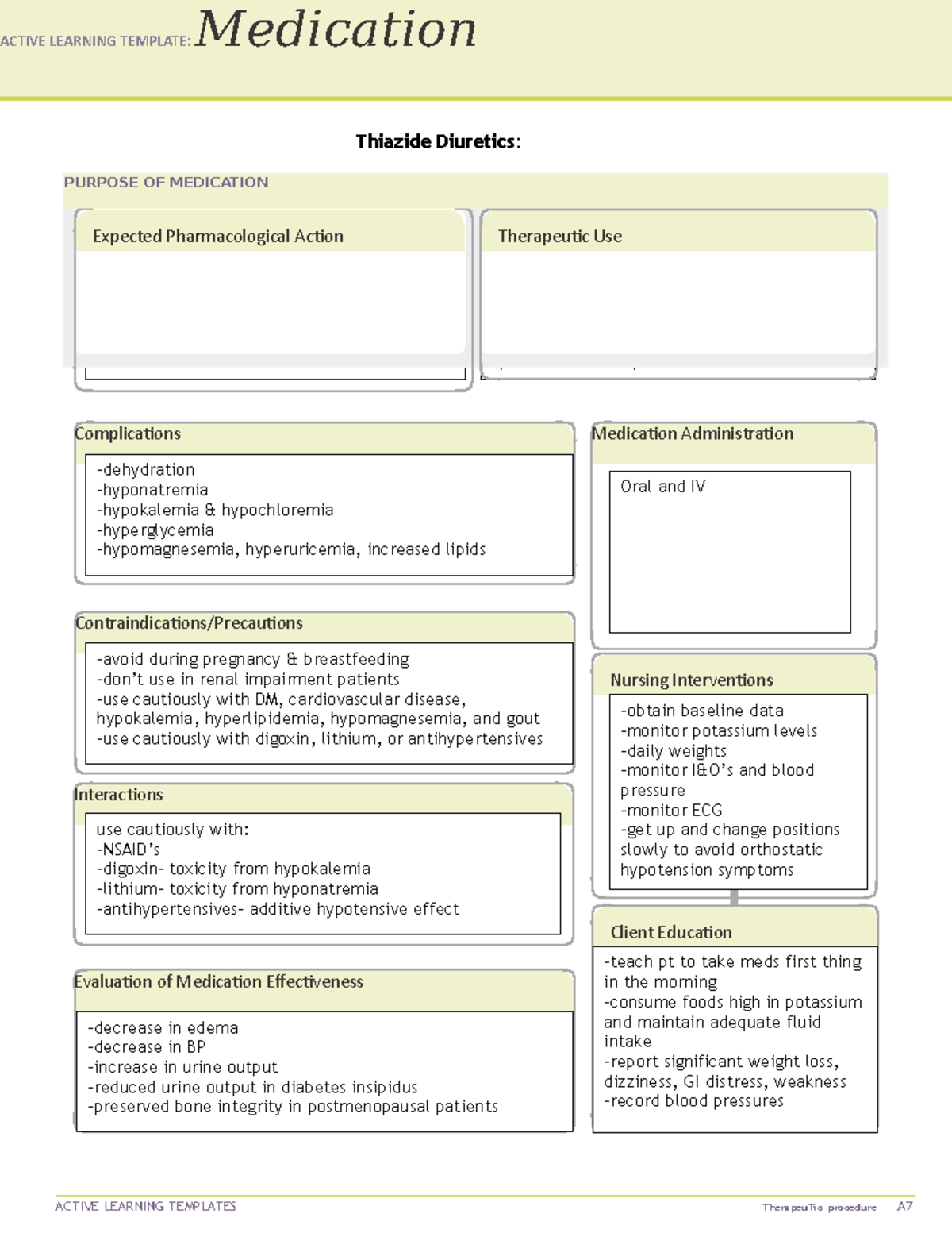Pharm thiazide diuretics pharm - ACTIVE LEARNING TEMPLATE: Medication ...