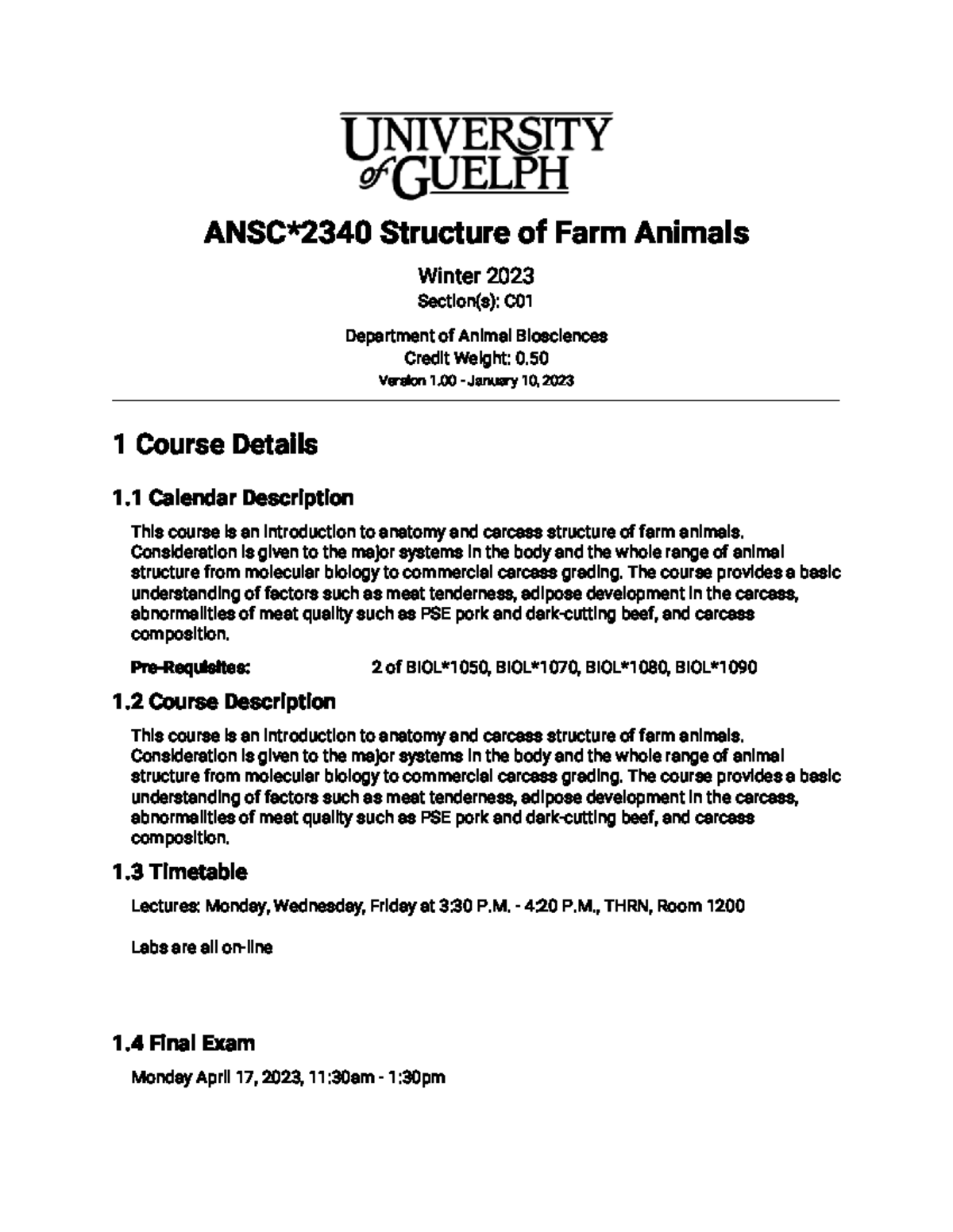 Ansc 2340 structure of farm animals w23 md - ! - Studocu