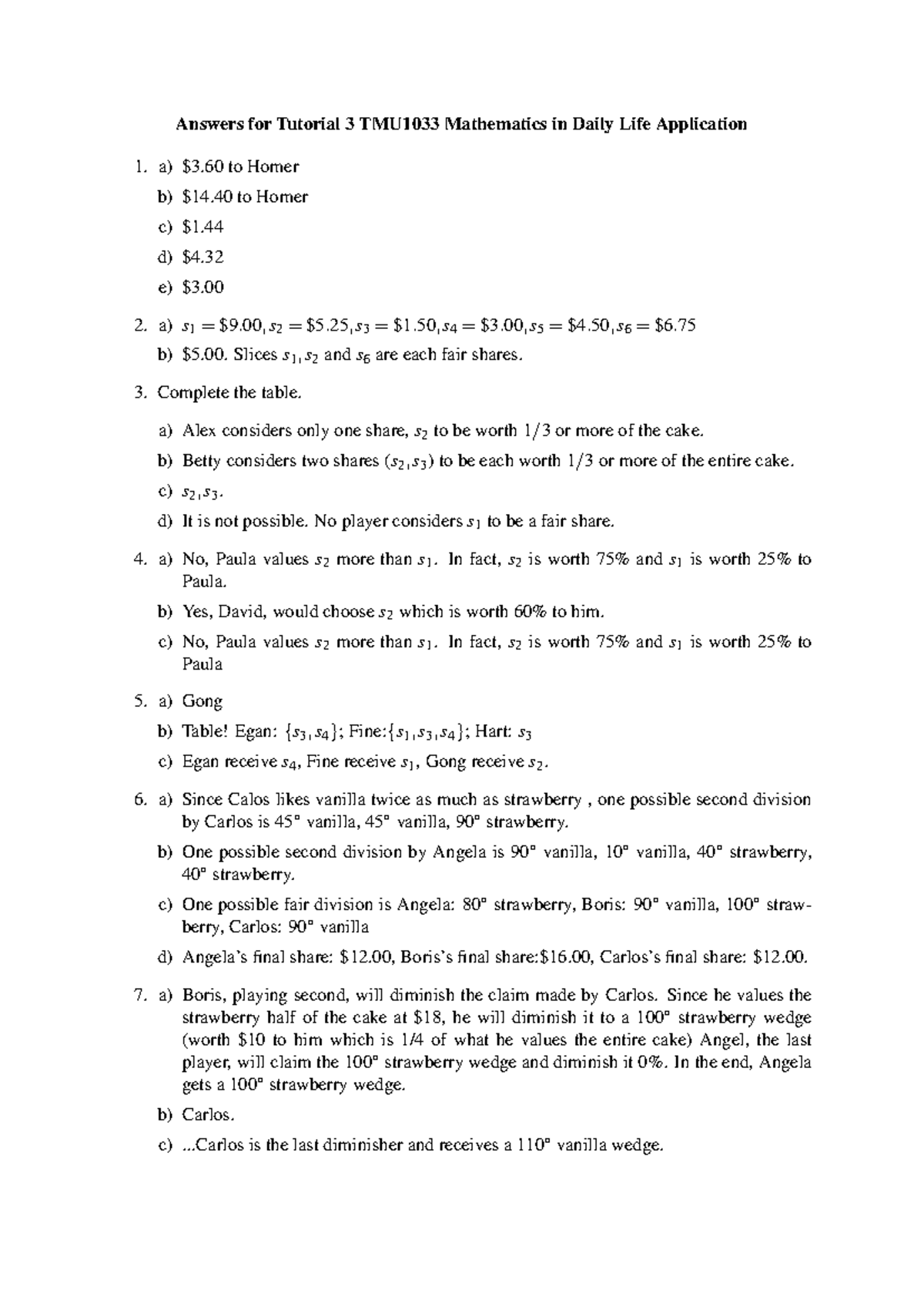 Tutorial 3 fa - Tuto answer for 3 - Answers for Tutorial 3 TMU1033 Mathematics in Daily Life ...
