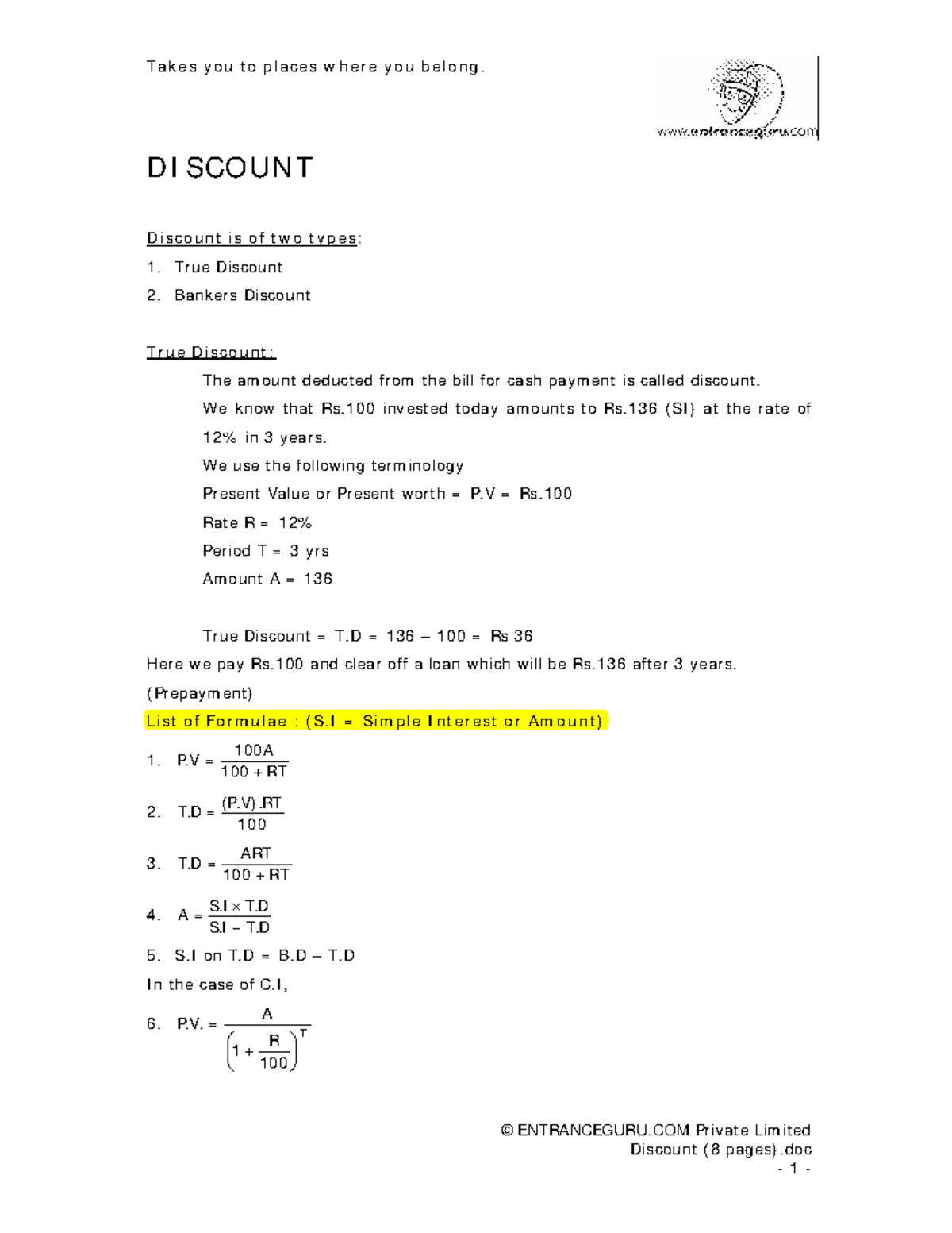 Discount Q&A - mathematics aptitude notes - DISCOUNT Discount is of two ...
