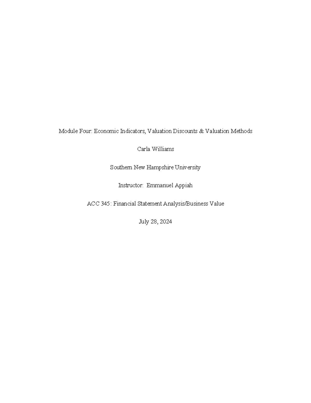 ACC 345 - Module FOUR Assignment - Module Four: Economic Indicators ...