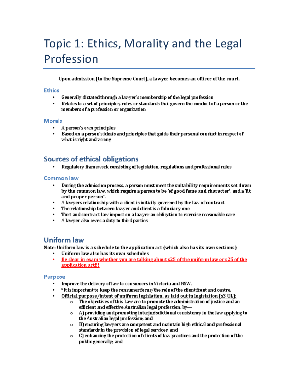Legal Ethics and Morality - Topic 1: Ethics, Morality and the Legal Profession Upon admission ...