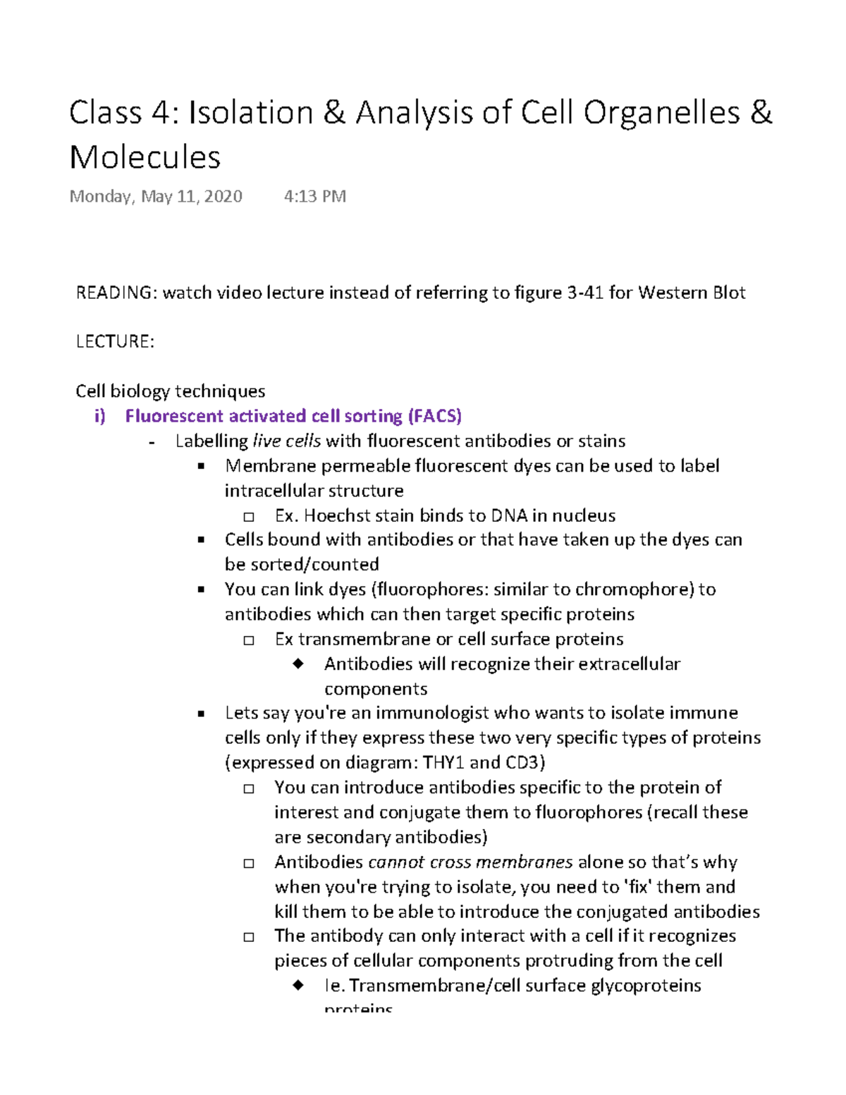 Class 4 Isolation & Analysis of Cell Organelles & Molecules - READING ...