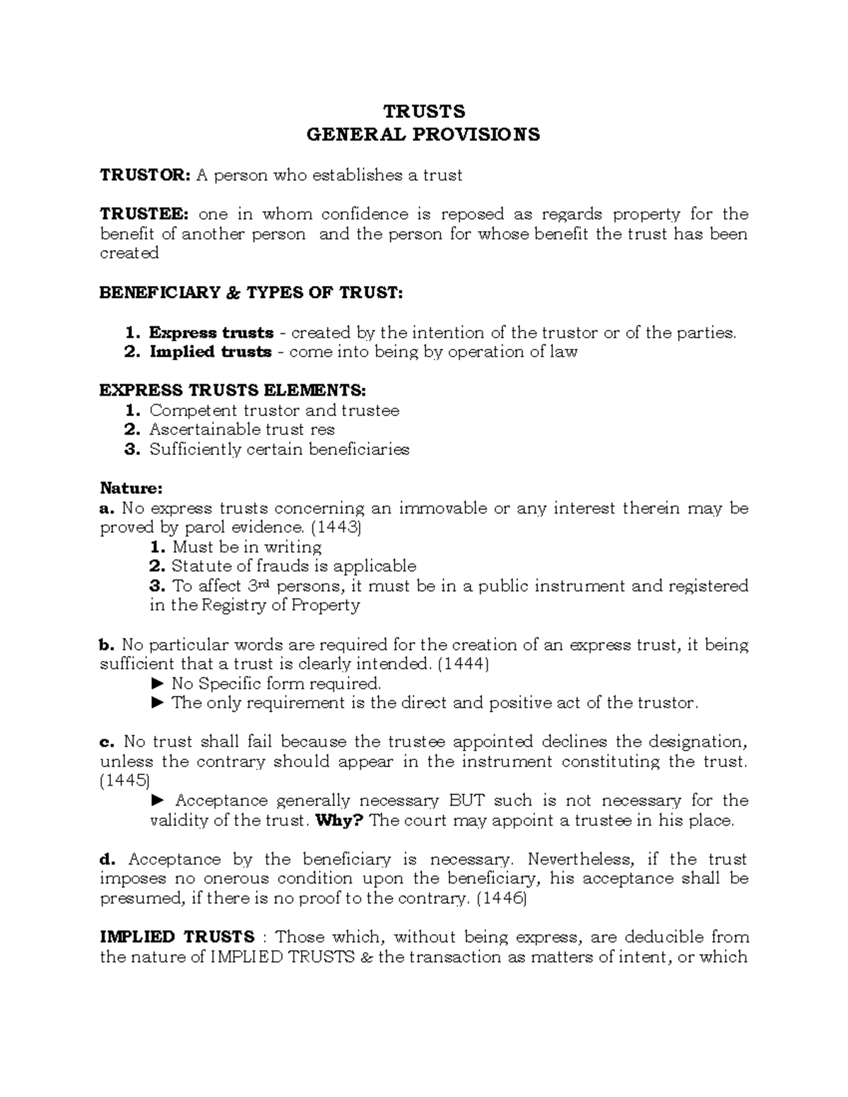 Business law trust pledge mortgage - TRUSTS GENERAL PROVISIONS TRUSTOR ...