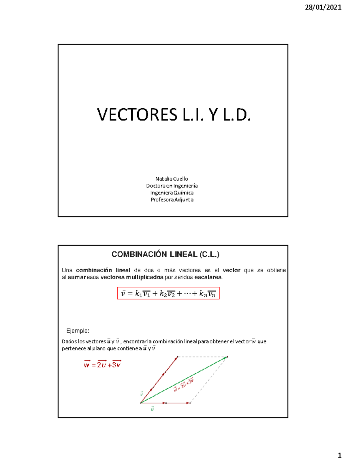 Vectores LD y LI - ttttttttttttt - 28/01/ 1 VECTORES L. Y L. Natalia ...