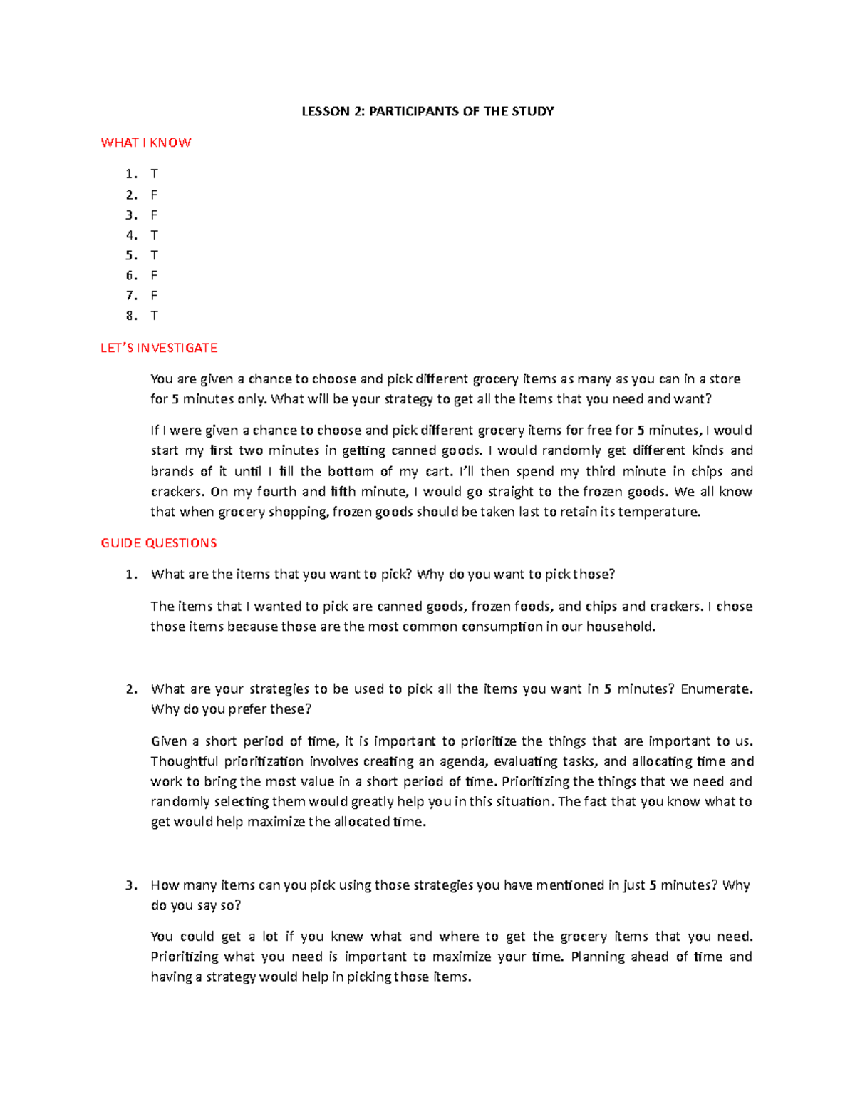 1 - research - LESSON 2: PARTICIPANTS OF THE STUDY WHAT I KNOW 1. T 2 ...