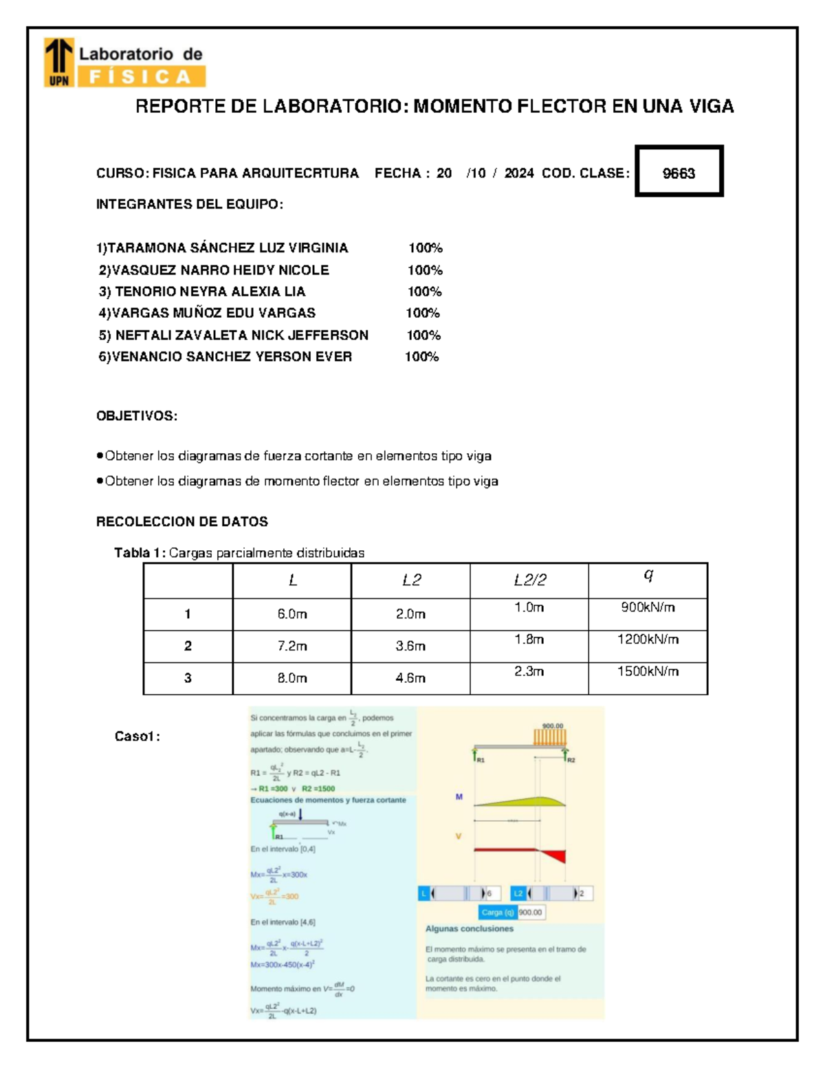 Reporte LAB Fisiarq S10 MF 2024 - REPORTE DE LABORATORIO: MOMENTO FLECTOR EN UNA VIGA CURSO ...
