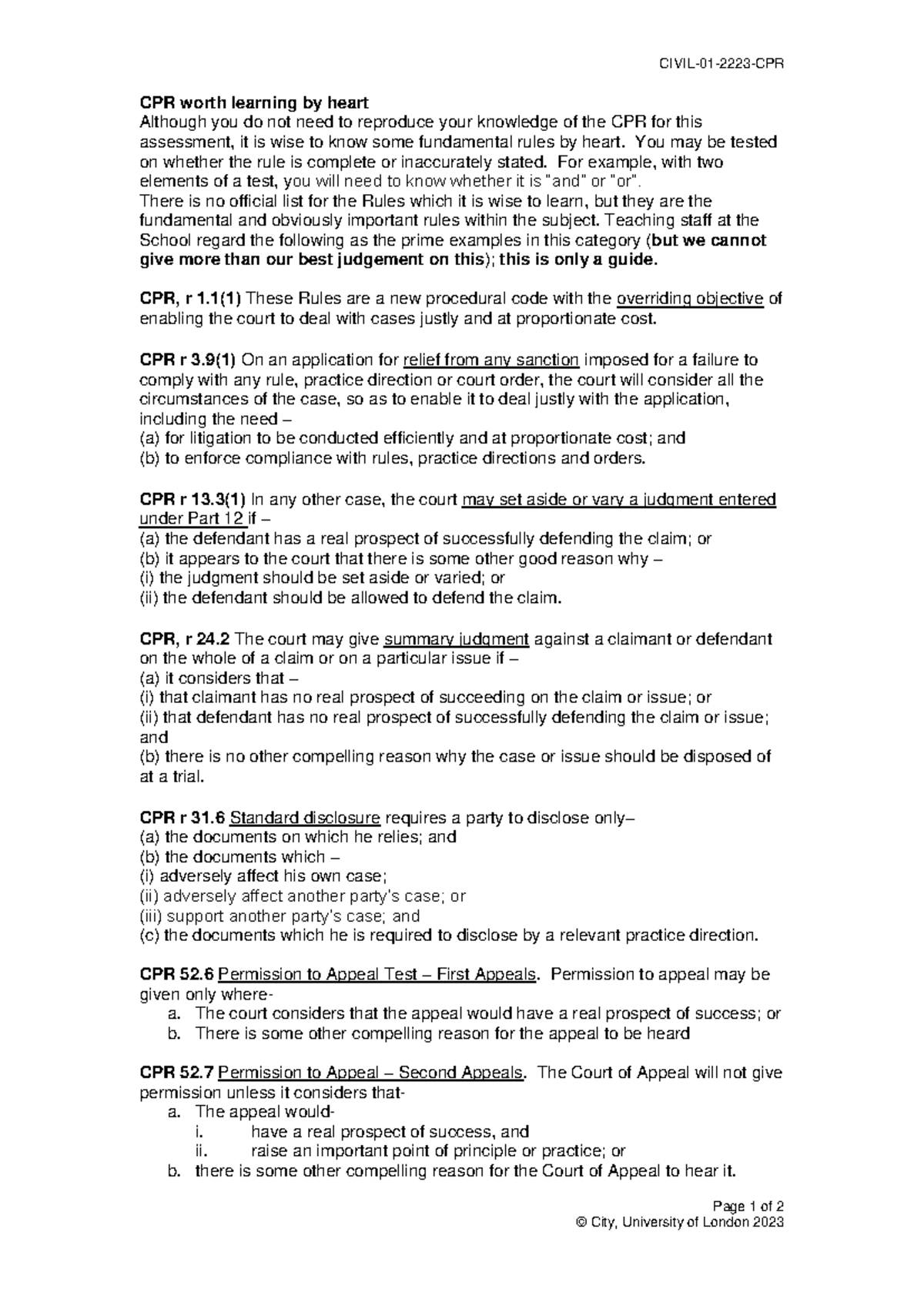 Civil-01-2223-CPR - Revision Notes - CIVIL- 01 - 2223 - CPR Page 1 of 2 ...