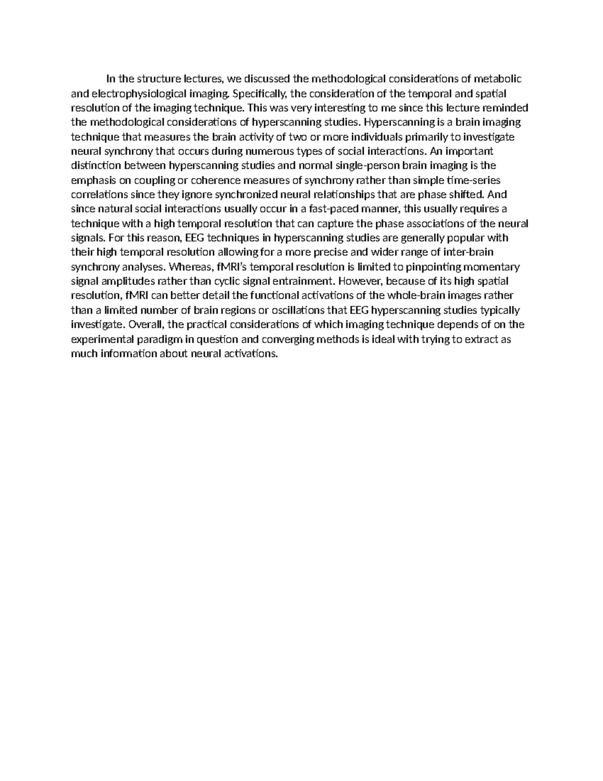 RP1 - Reaction paragraph 1 - In the structure lectures, we discussed ...