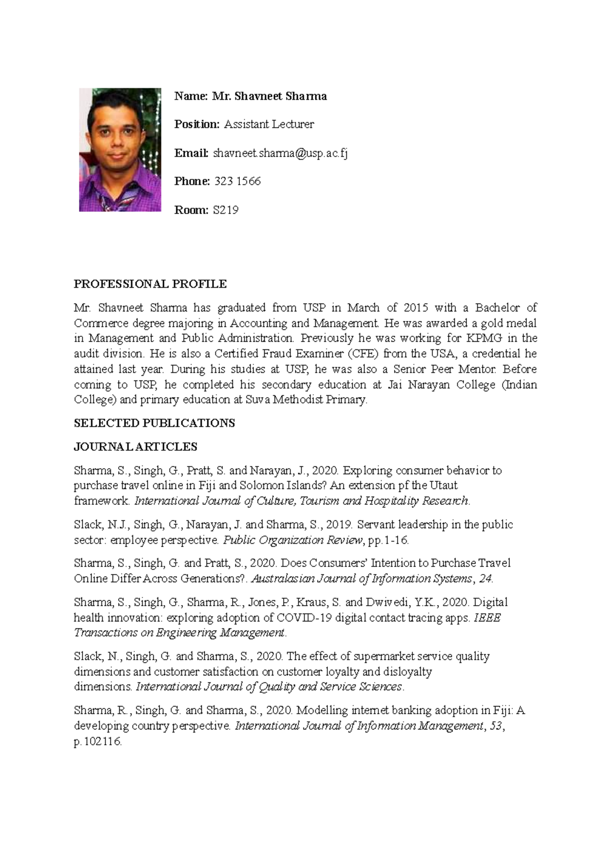 Course coordinator profile - Name: Mr. Shavneet Sharma Position ...