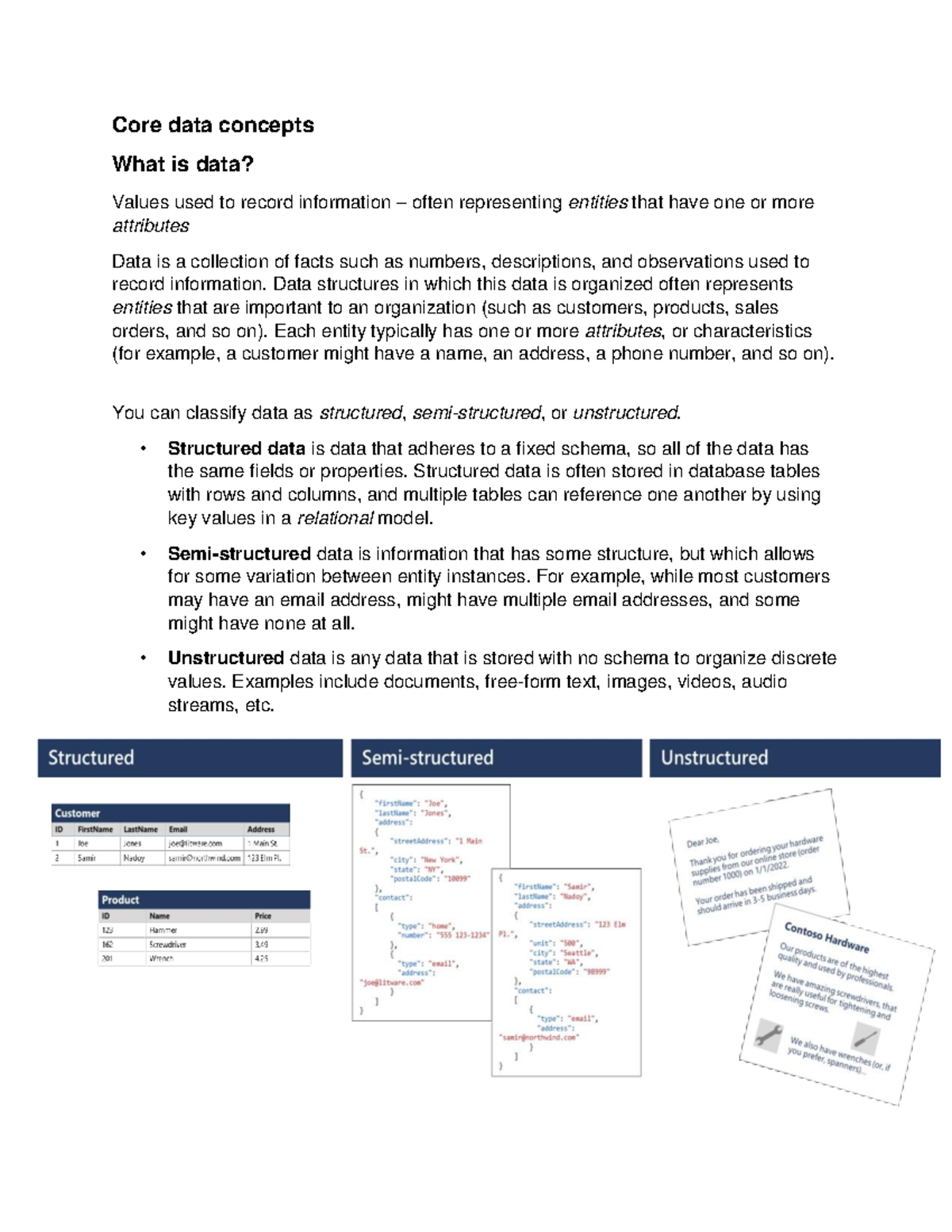 DP900 Chapter 1 Notes - saasxweq - Core data concepts What is data ...