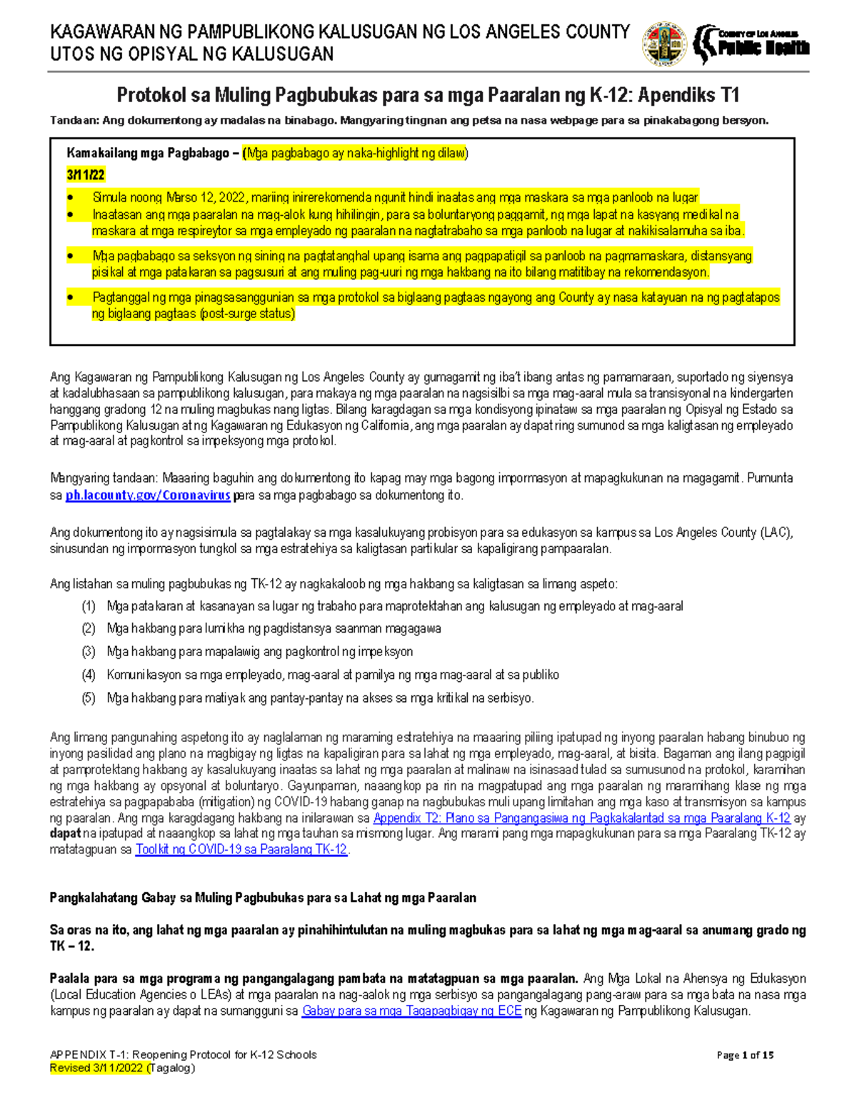 Reopening K12Schools-Tagalog - UTOS NG OPISYAL NG KALUSUGAN APPENDIX T ...