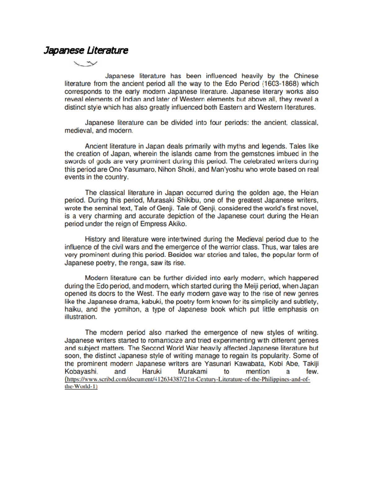 Japanese Literature - NOTES - English - Japanese Literature - Studocu