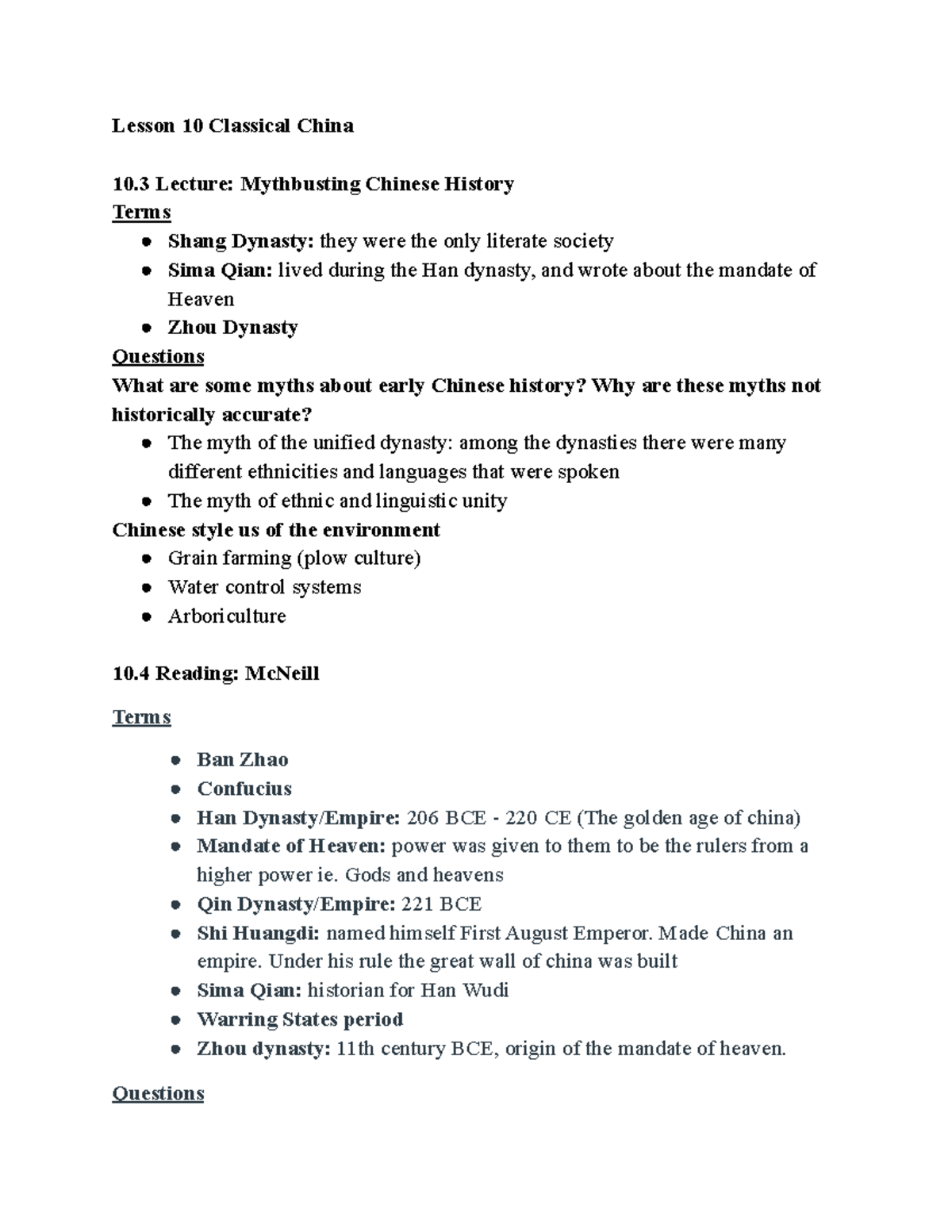 Lesson 10 - Classical China. Online remote course. - Lesson 10 ...