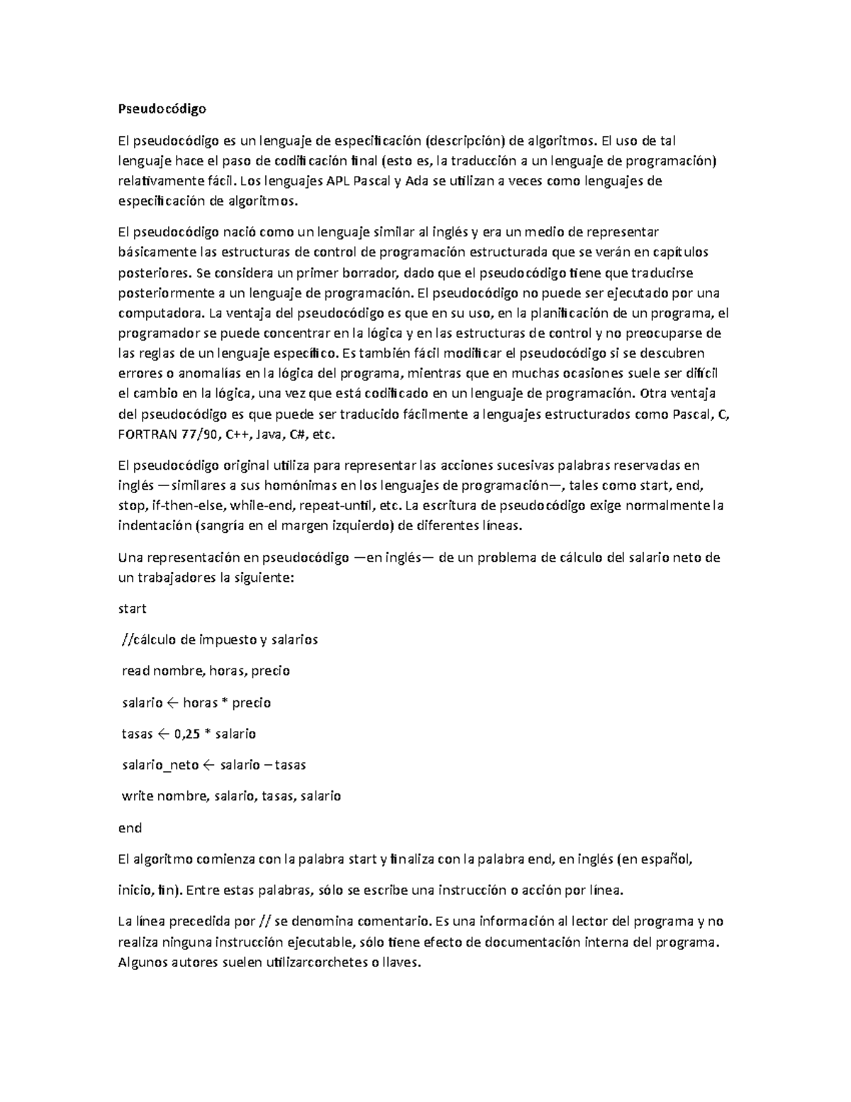 Pseudocódigo - informacion - Pseudocódigo El pseudocódigo es un ...