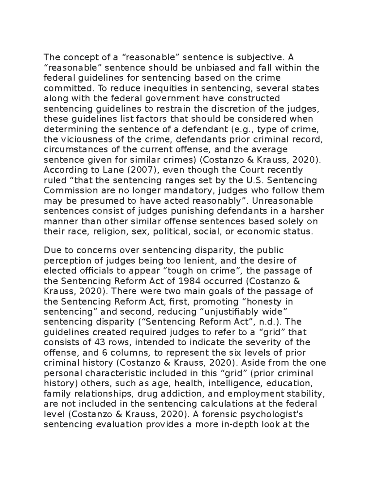 PSY 205 - 5-1 Discussion - The concept of a “reasonable” sentence is ...