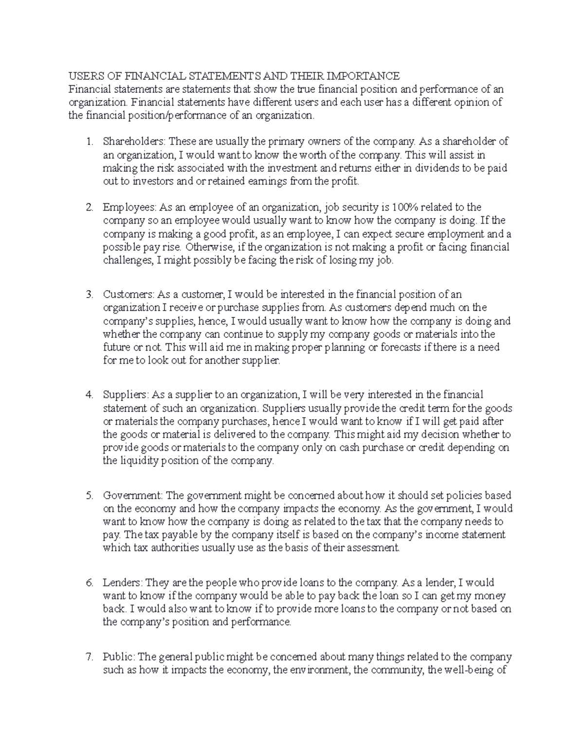 Users OF Financial Statements AND Their Importance - USERS OF FINANCIAL ...