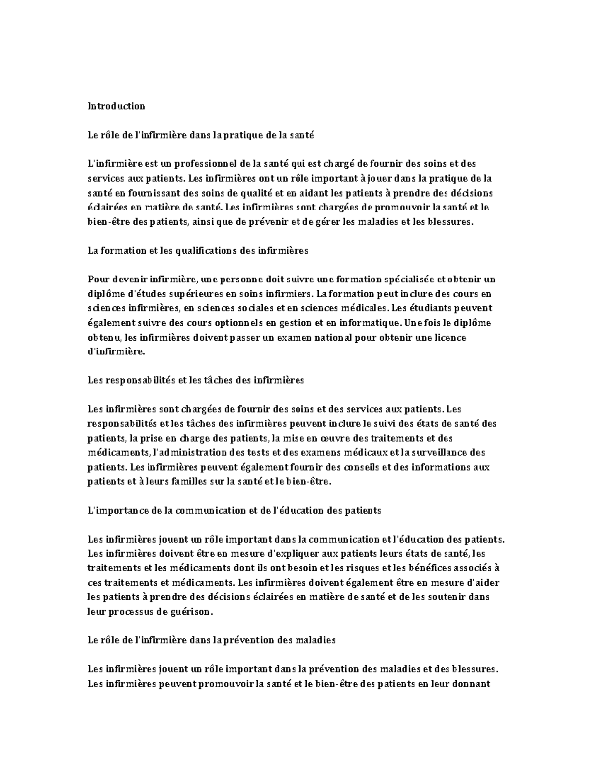 Nursingn notes lecture - Introduction Le rôle de l'infirmière dans la ...