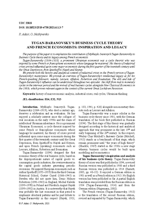 Tugan baranovsky as a pioneer of trade cycle analysis - Journal of the ...
