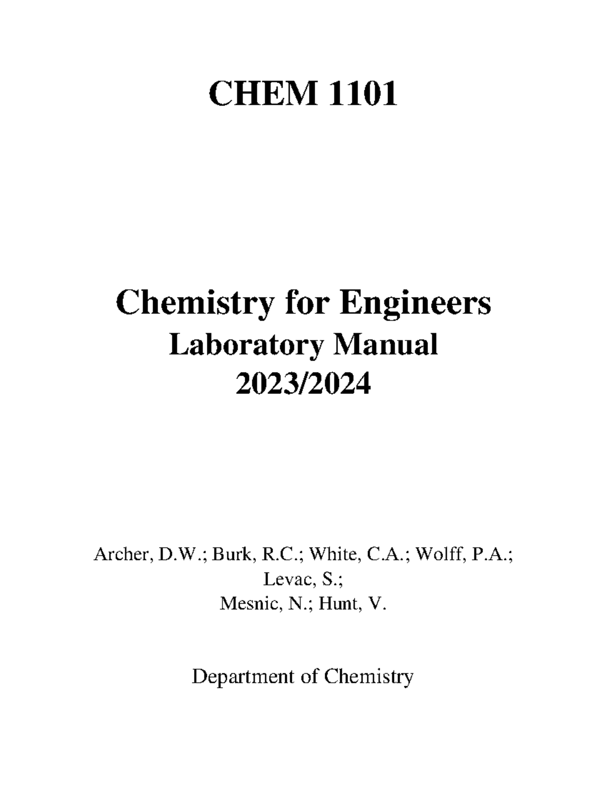 CHEM 1101 Techniques Lab Manual - CHEM 1101 Chemistry for Engineers ...