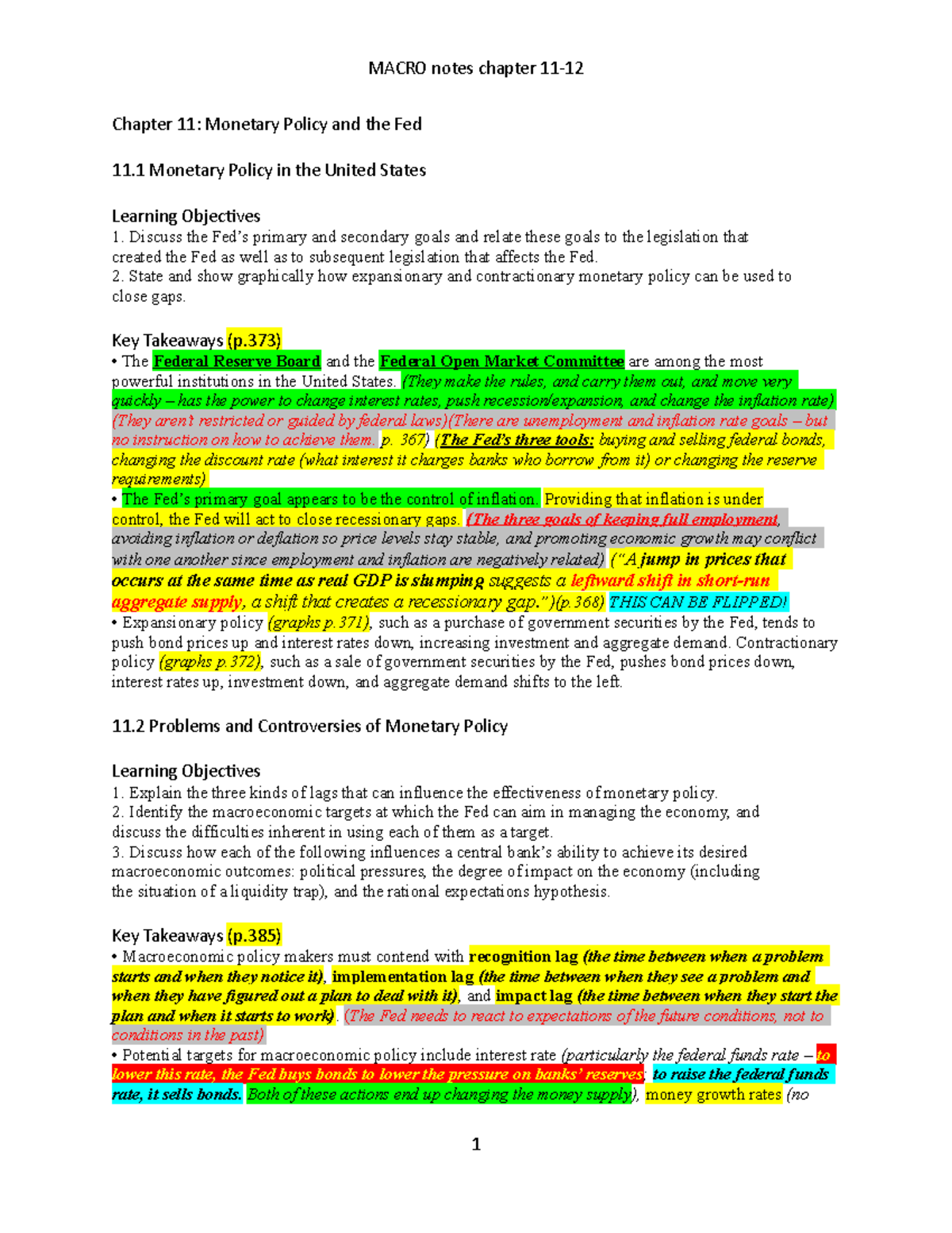 Macro Econ chpt 11-12 notes - Chapter 11: Monetary Policy and the Fed ...