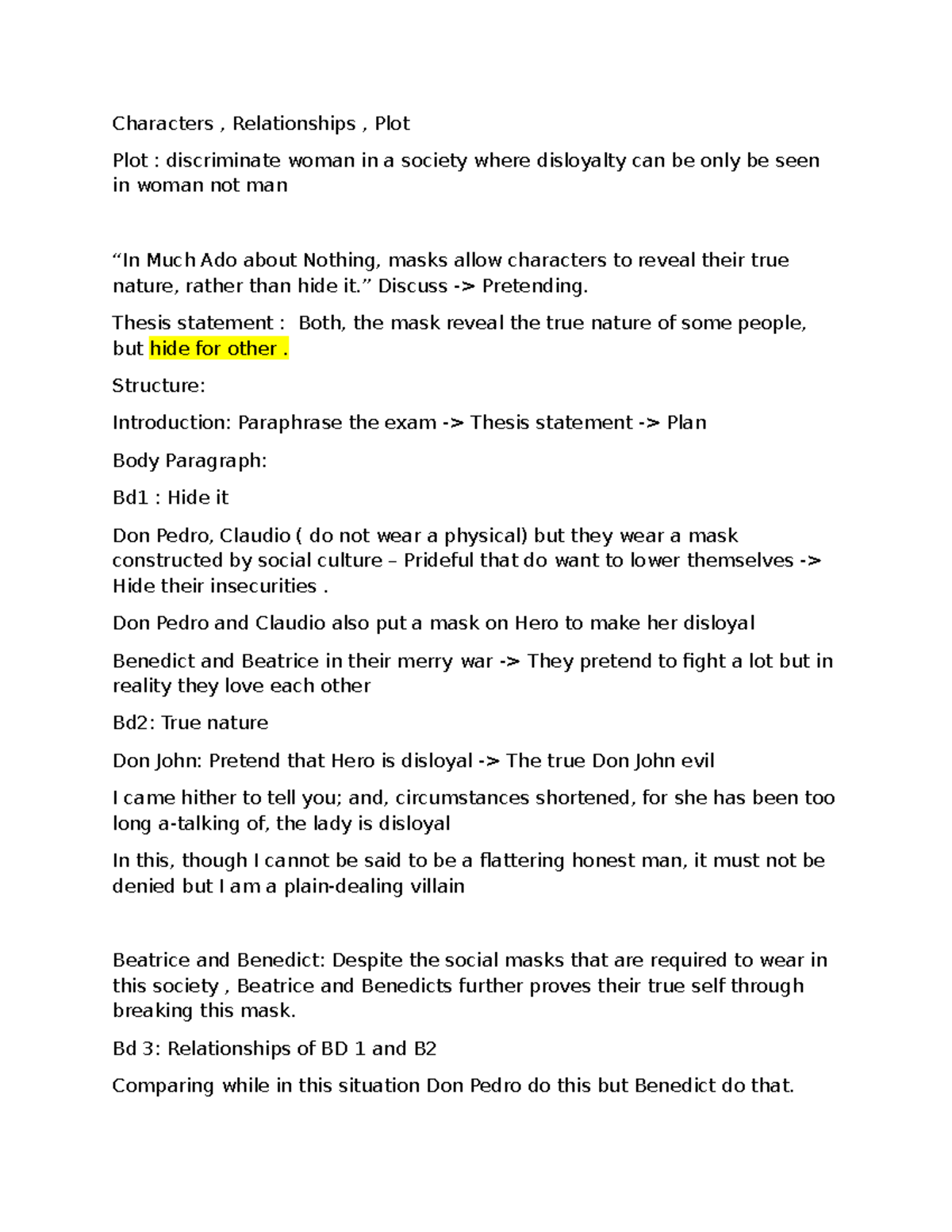 Characters - this is a great one - Characters , Relationships , Plot ...
